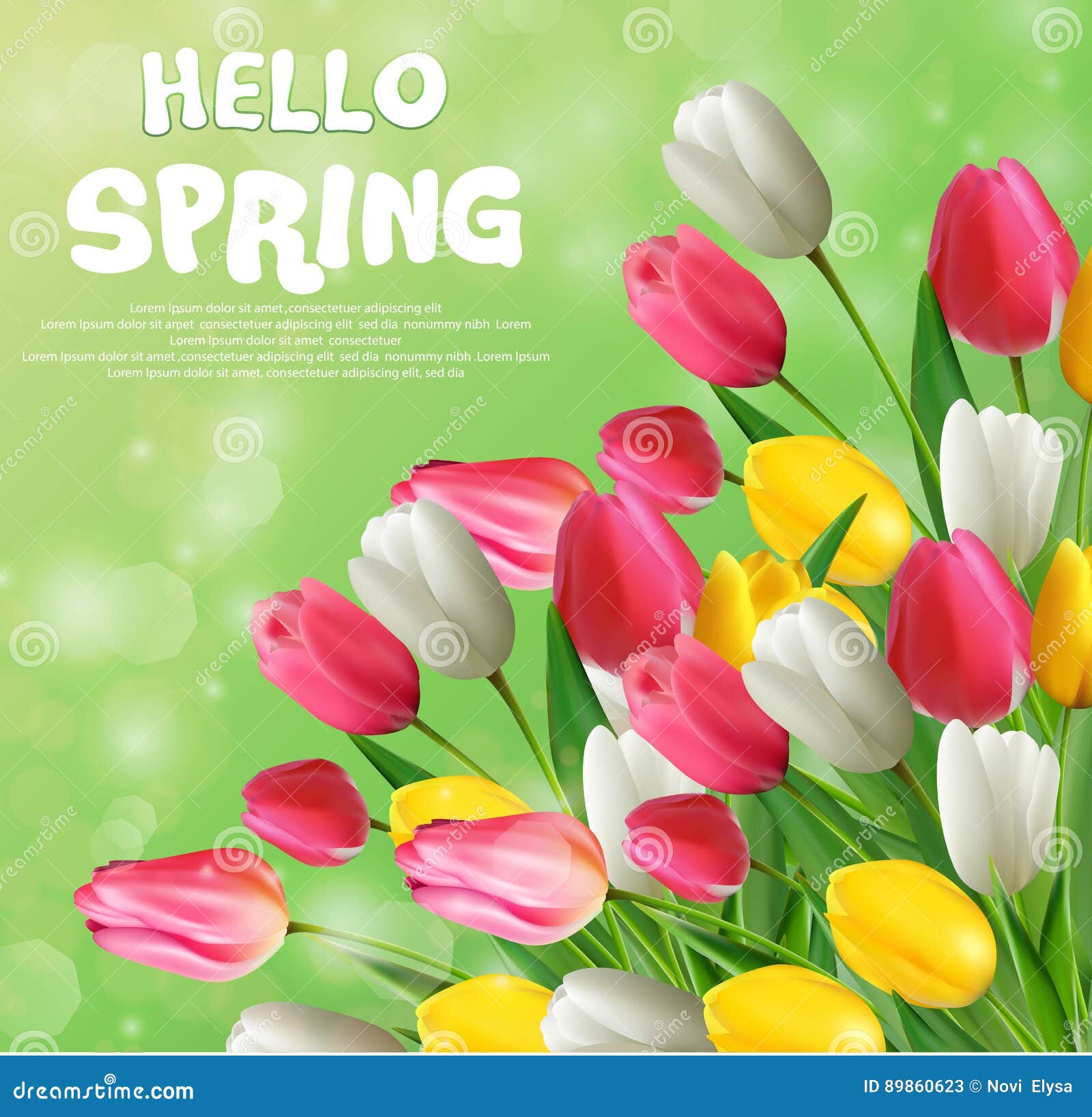 Hello Spring with Tulip Flowers Stock Vector - Illustration of bouquet ...