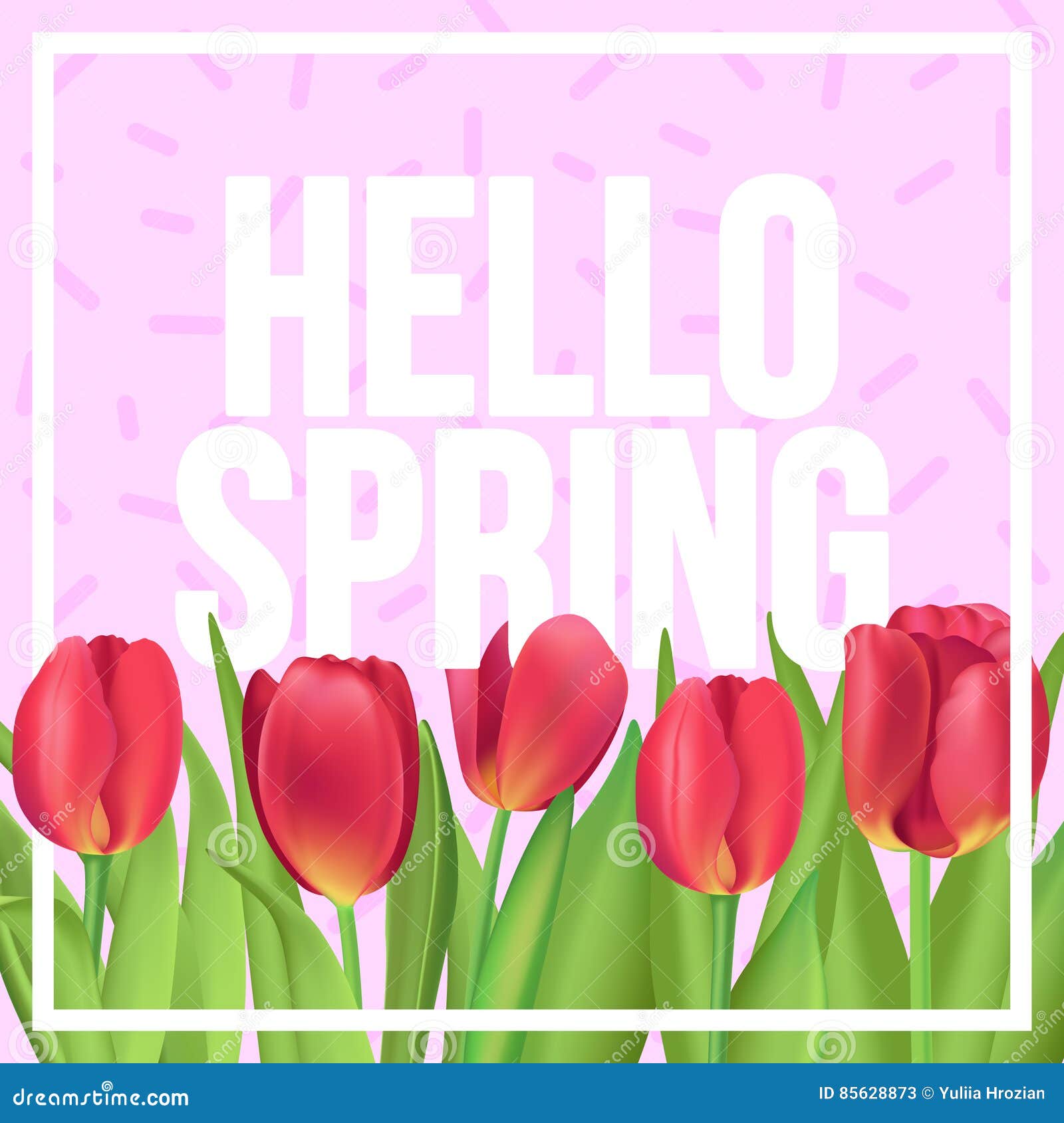 Hello Spring! Typographic Poster Design with Realistic Tulips B Stock ...