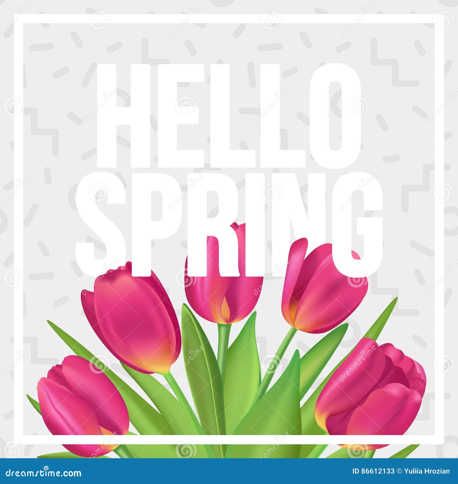 Hello Spring! Typographic Spring Poster with Tulips Bouquet. Stock ...