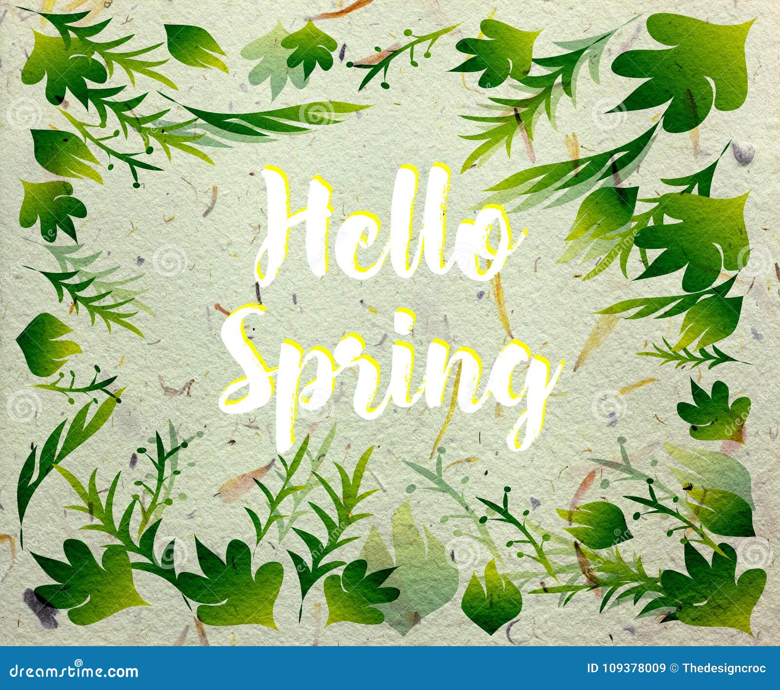 Hello Spring Typography Leaves Foliage Paper Texture Background Stock ...