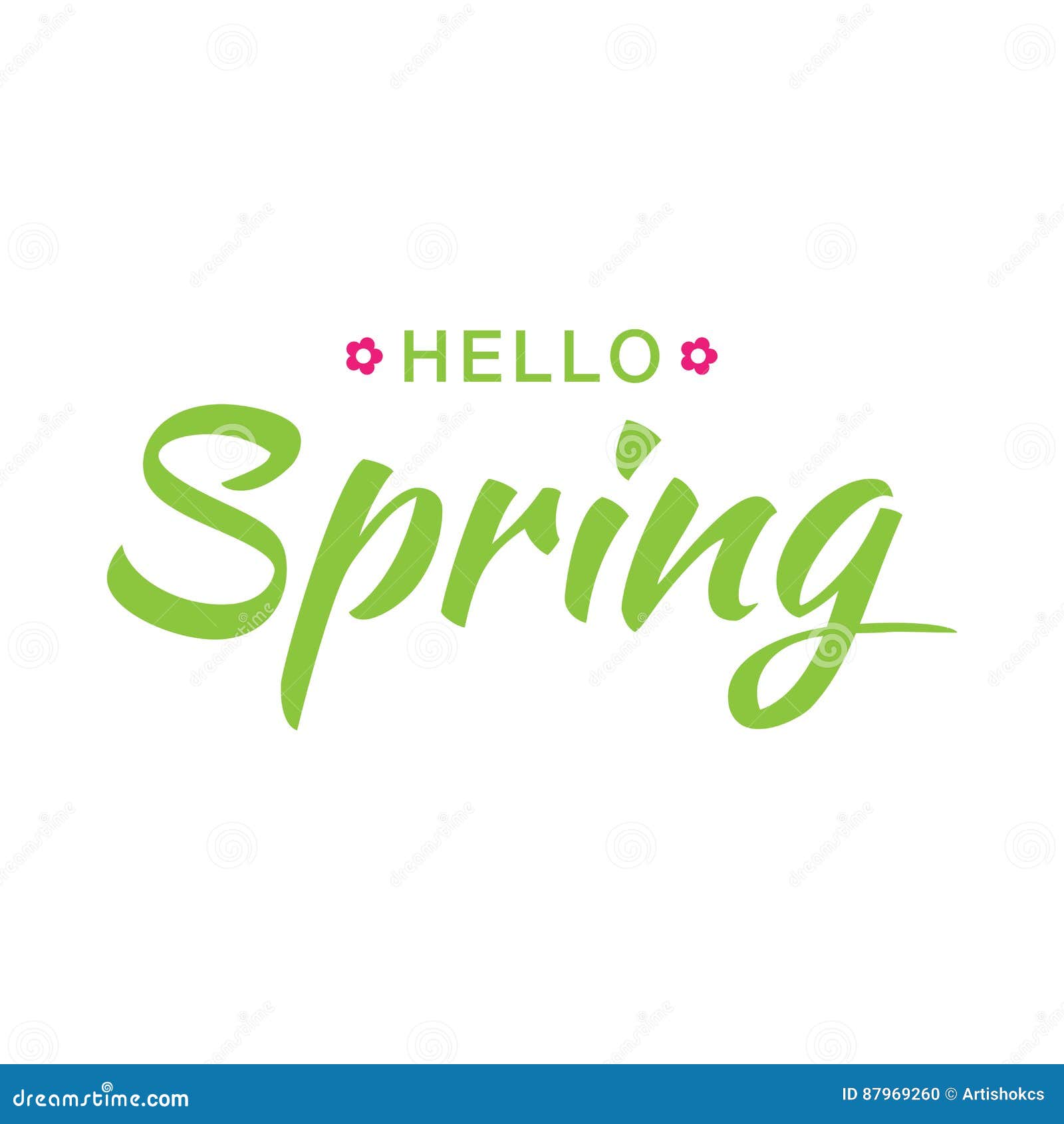 Hello Spring Vector Illustration Of Green Typographic Hand Drawn ...