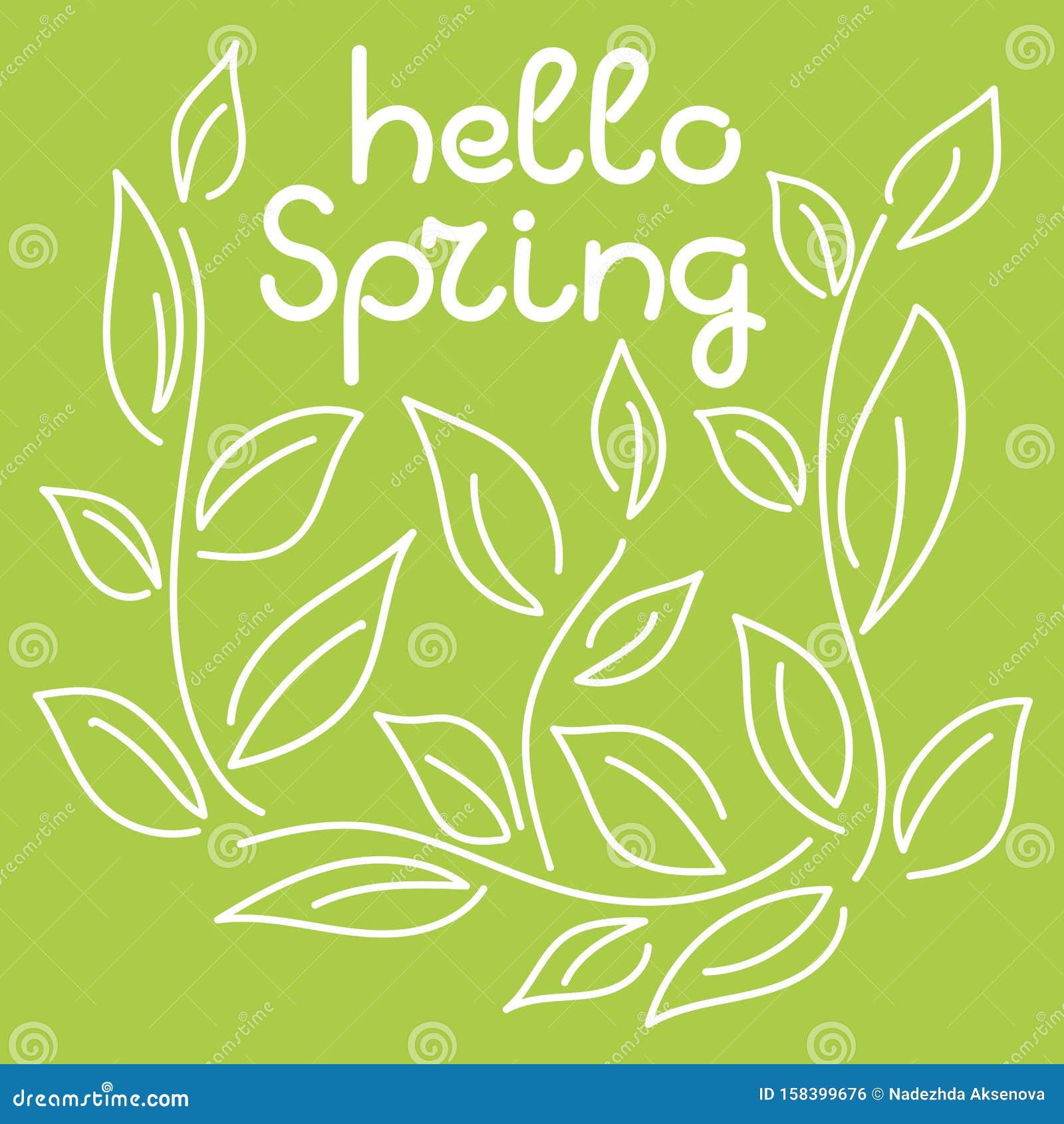 Hello Spring - Vectorial De Letras Manuales. Tejidos Con Hojas Verdes ...