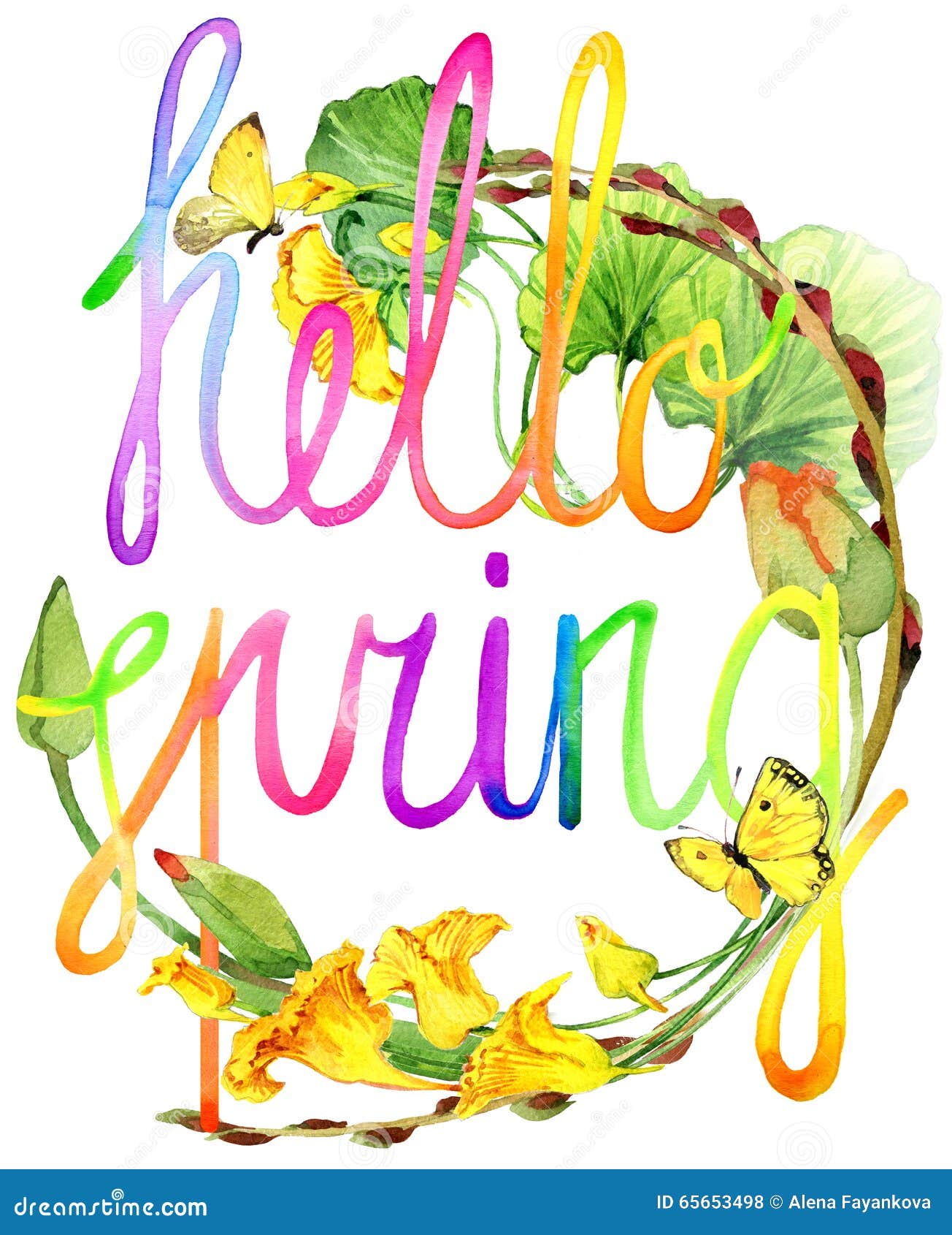 Hello Spring. Watercolor Spring Illustration. Stock Illustration ...