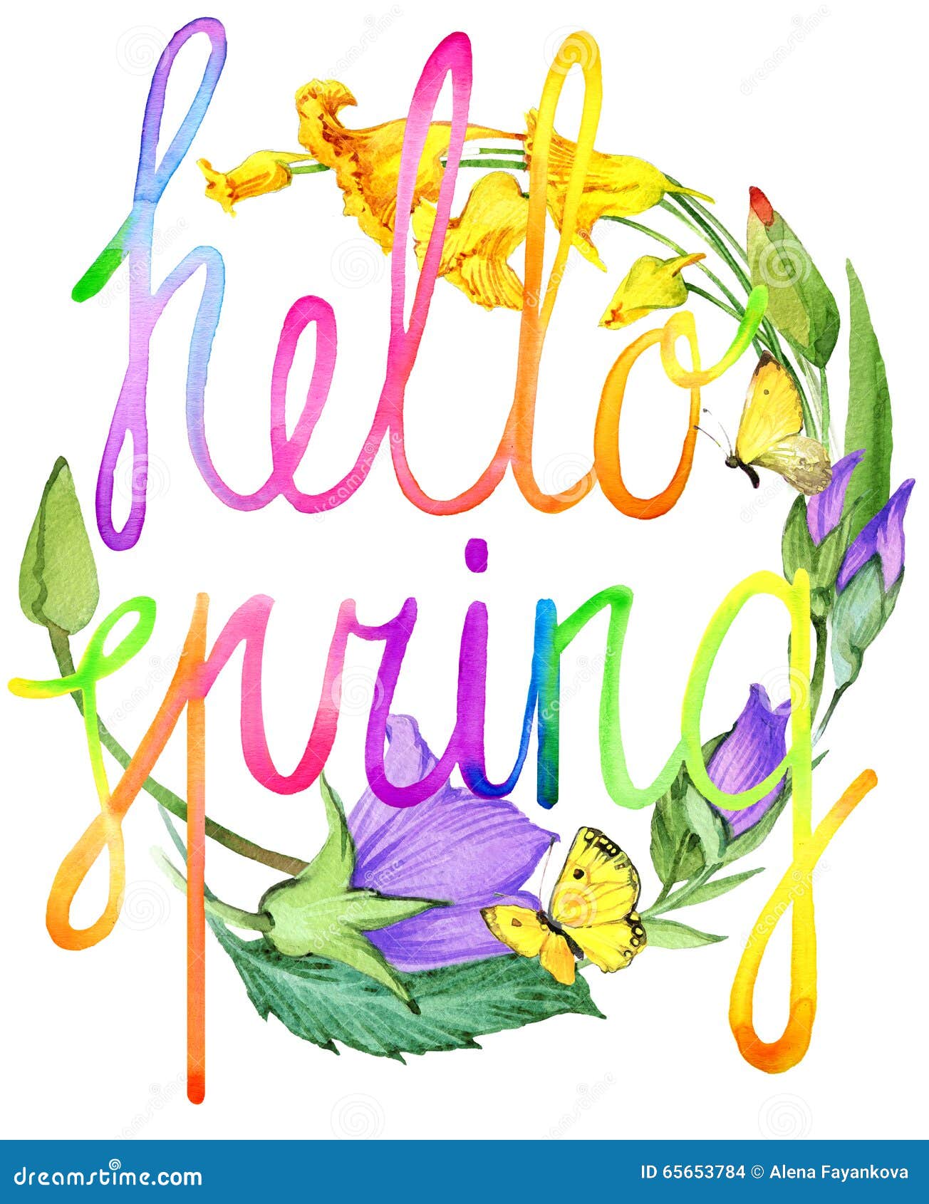 Hello Spring. Watercolor Spring Illustration. Stock Illustration ...