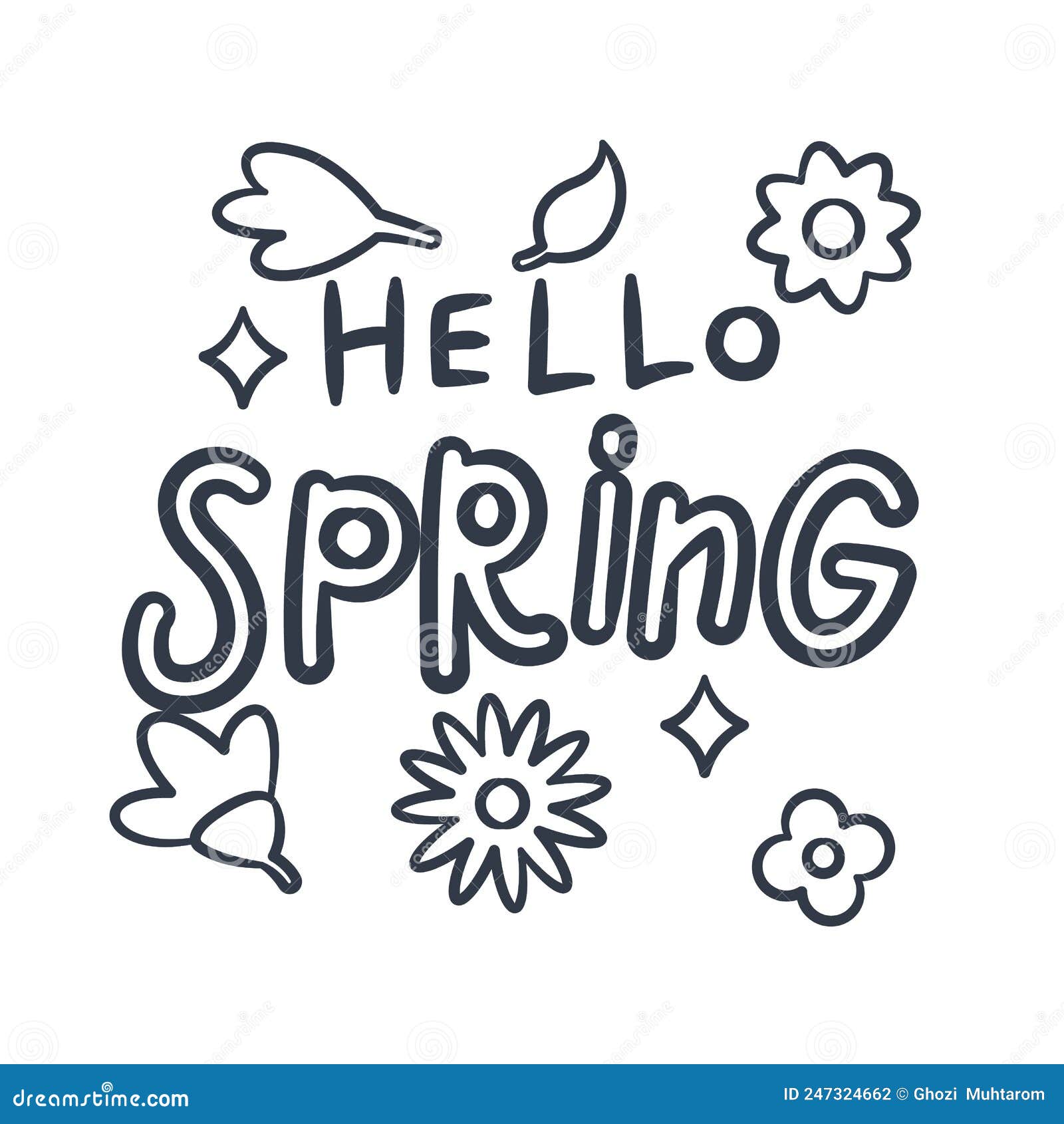 Hello Springtime Single Isolated Icon with Sketch Hand Drawn Outline ...