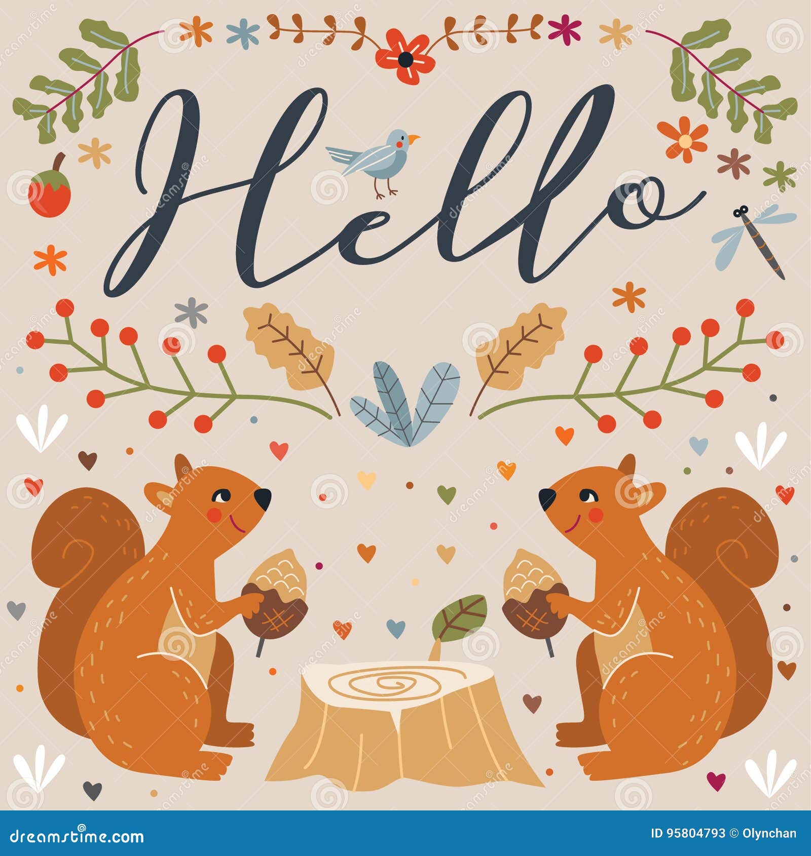 Hello Squirrel Autumn Vector Illustration Stock Vector - Illustration ...