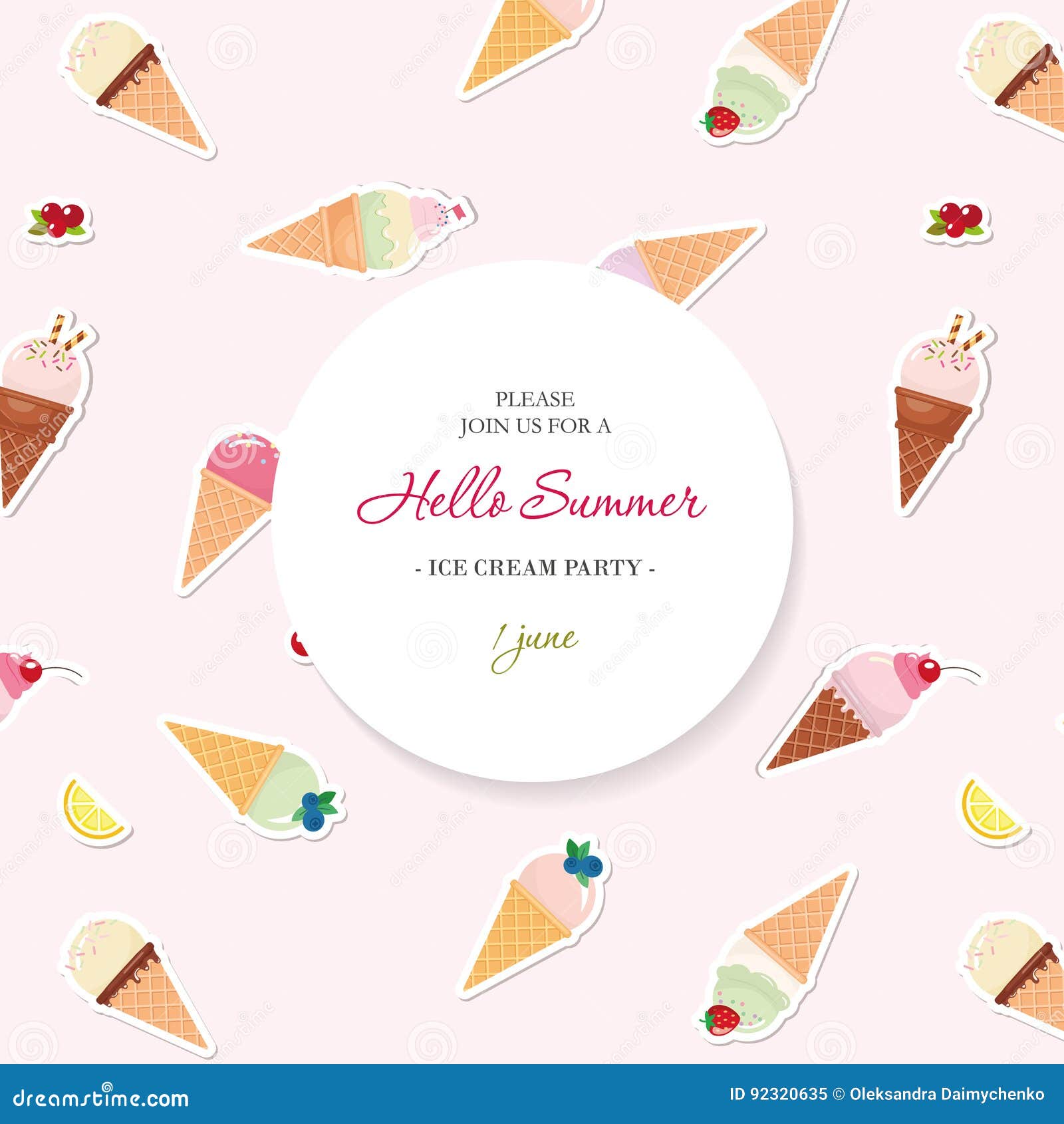 Hello Summer Background. Pattern with Ice Cream Cones Added in Swatches ...