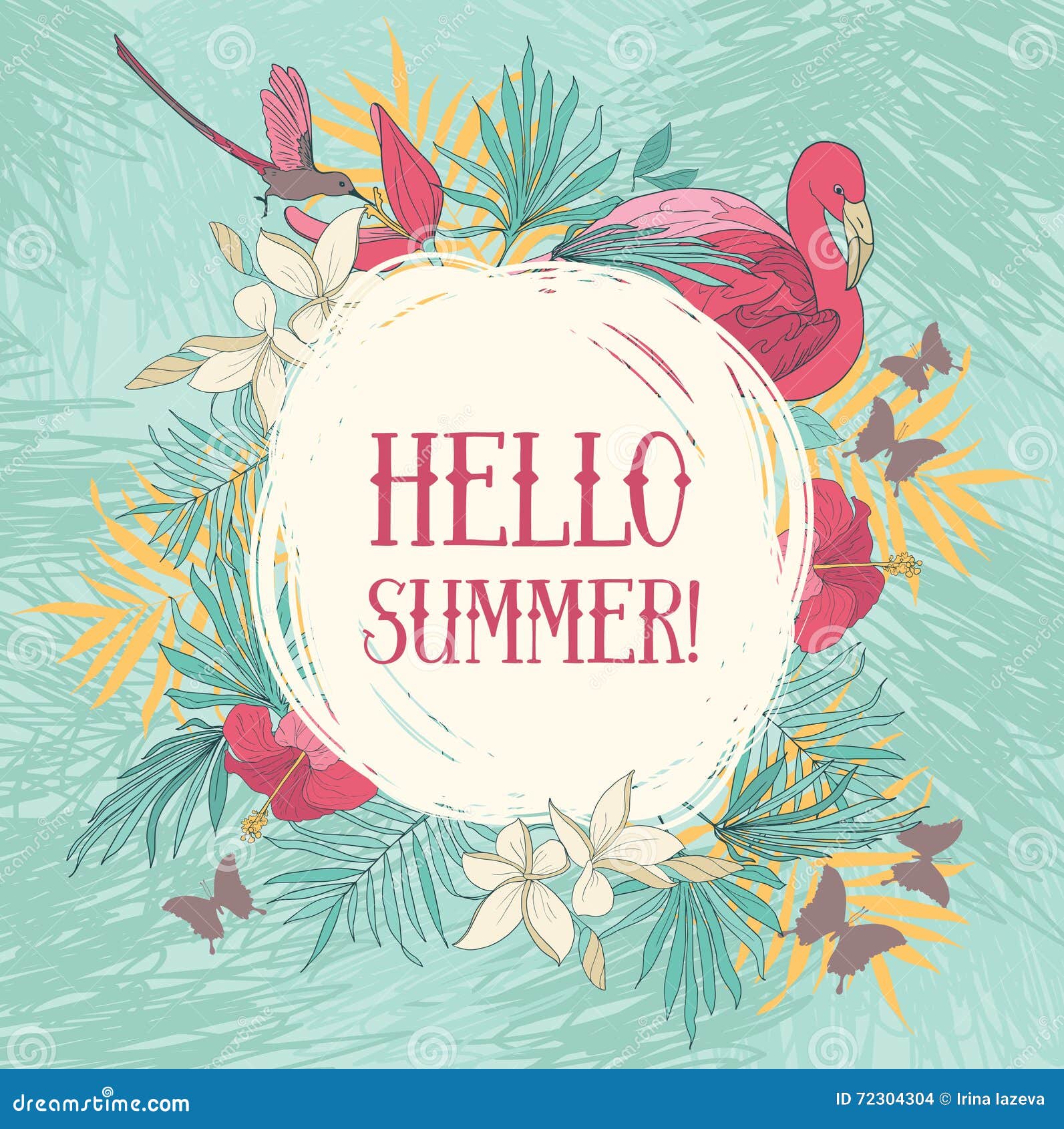 Hello Summer! Banner with Tropical Birds and Flowers Stock Vector ...