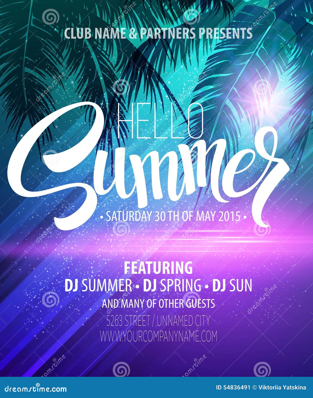 Hello Summer Beach Party Flyer. Vector Design Stock Vector ...