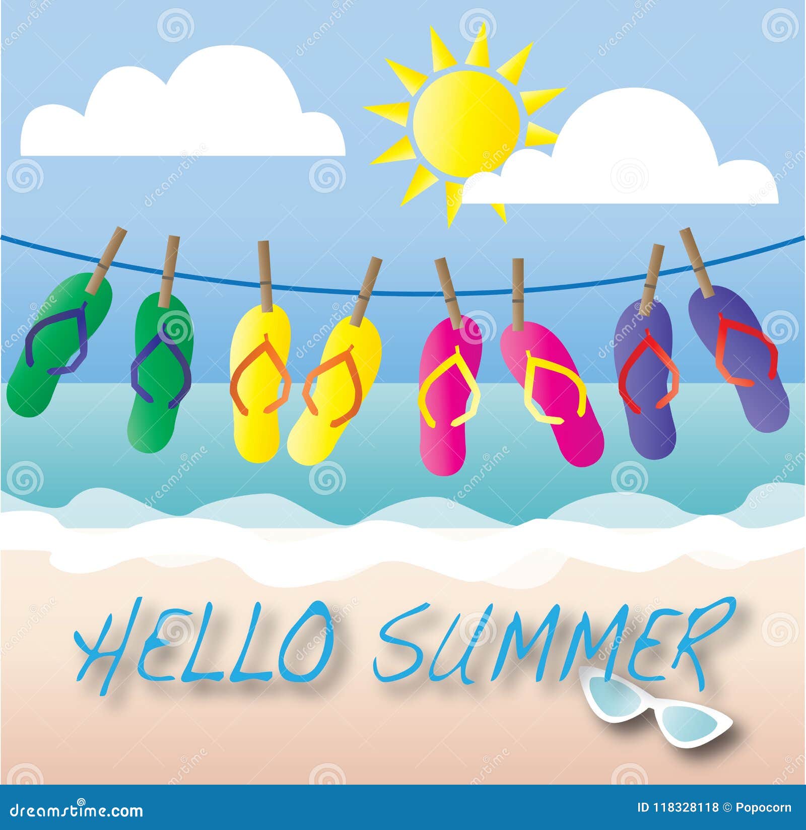 Hello Summer Beach Vacation Header Stock Illustration - Illustration of ...