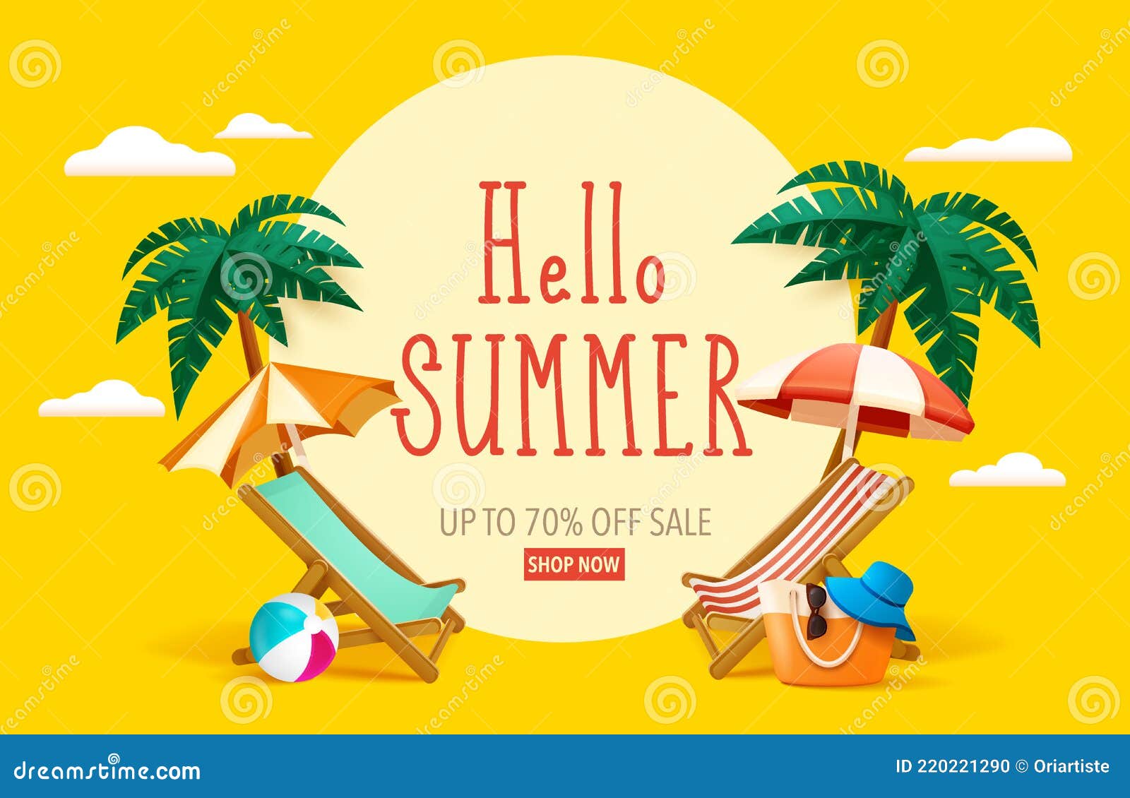 Hello Summer! Summer Beach Vacation Holiday Theme with Big Sign Stock ...