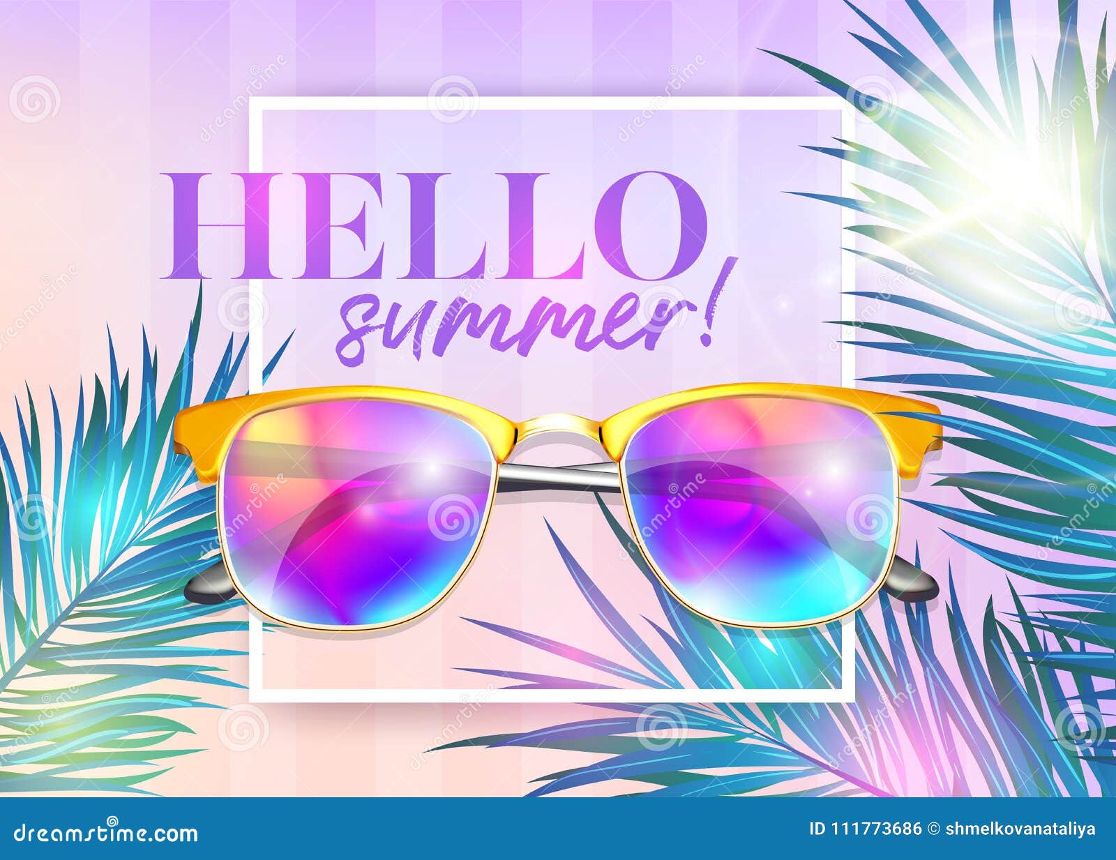 Hello Summer Bright Vector Background with Frame. Stock Vector ...