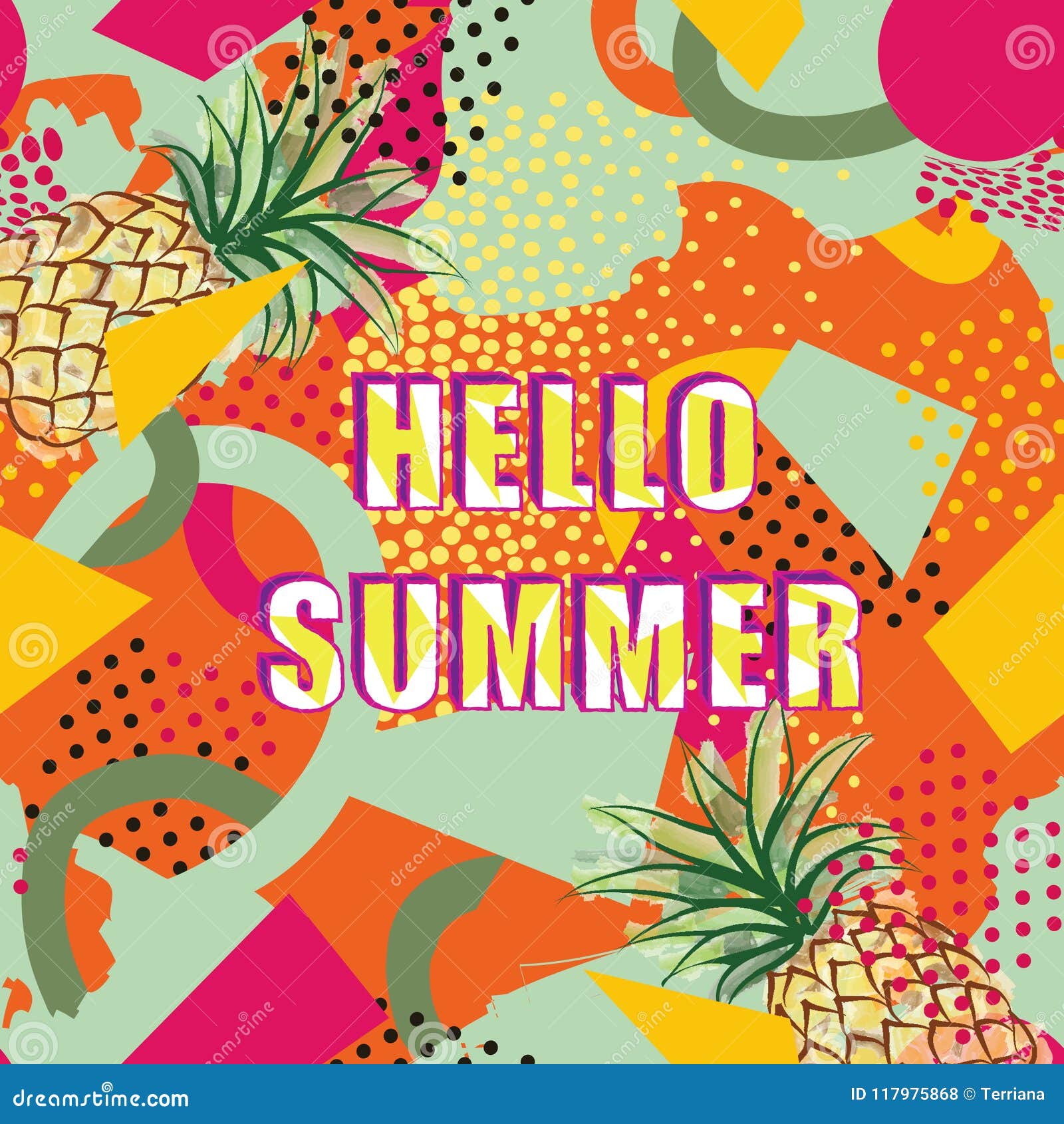Hello Summer Card Background Over Abstract Blot Pattern Stock ...