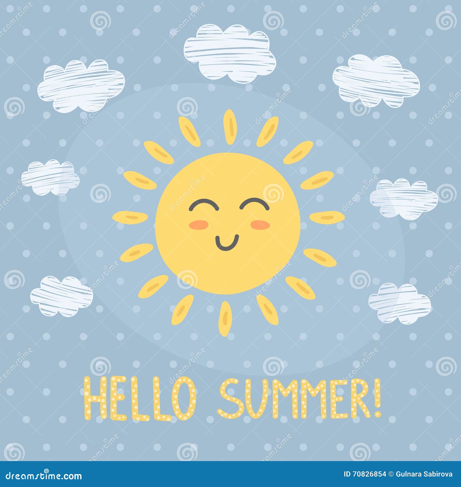 Hello Summer Card with a Cute Sun Stock Vector - Illustration of hello ...