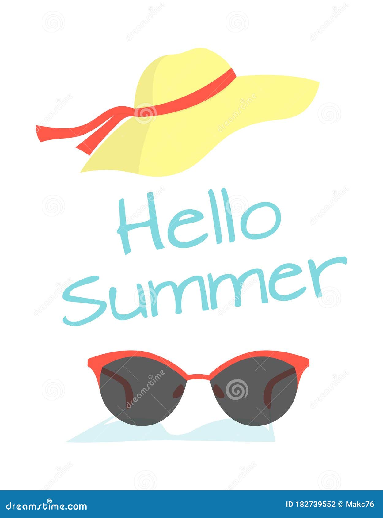 Hello Summer Card with Hat and Sunglasses Stock Vector - Illustration ...