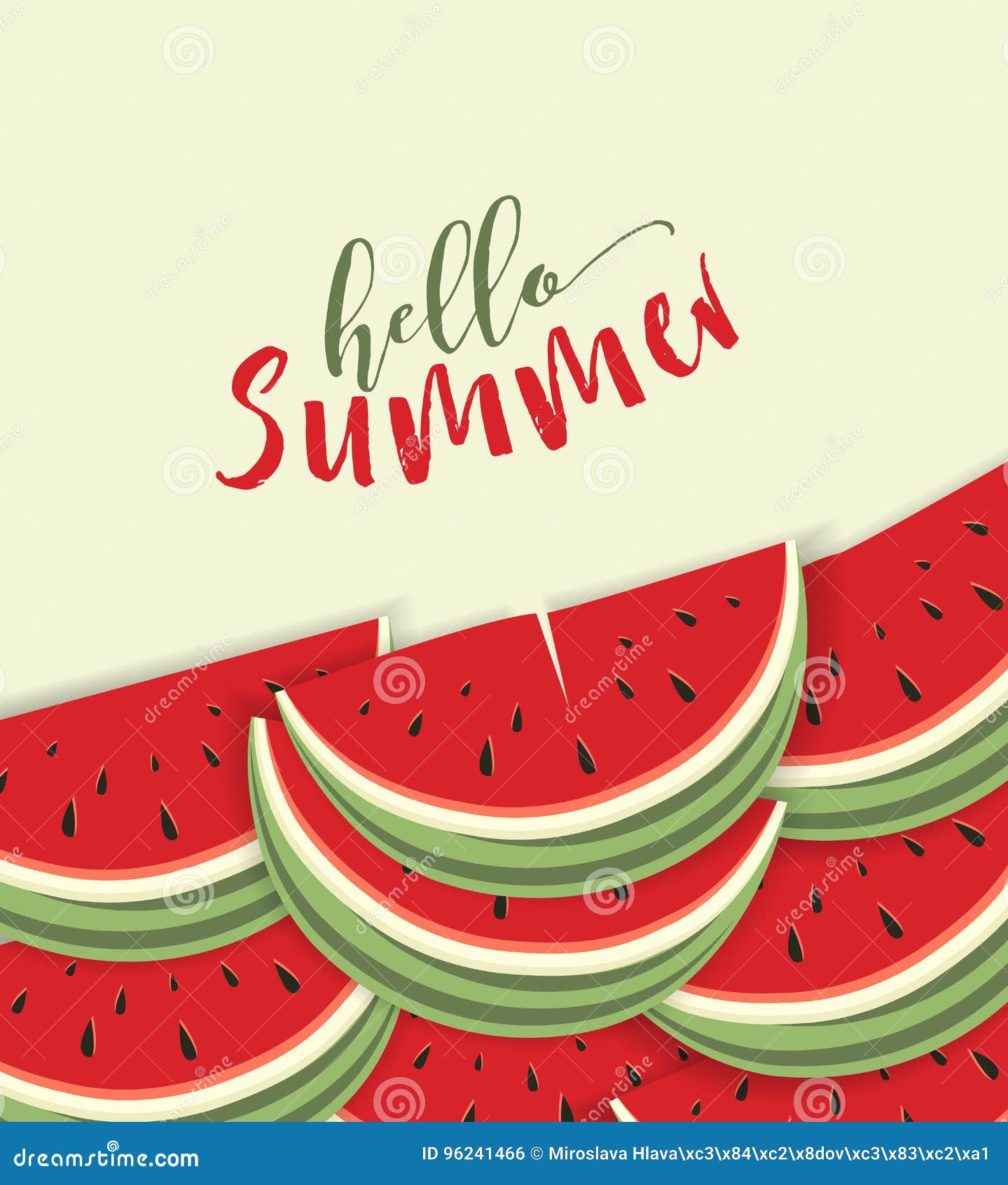 Hello Summer Card with Melon Stock Vector - Illustration of drawing ...