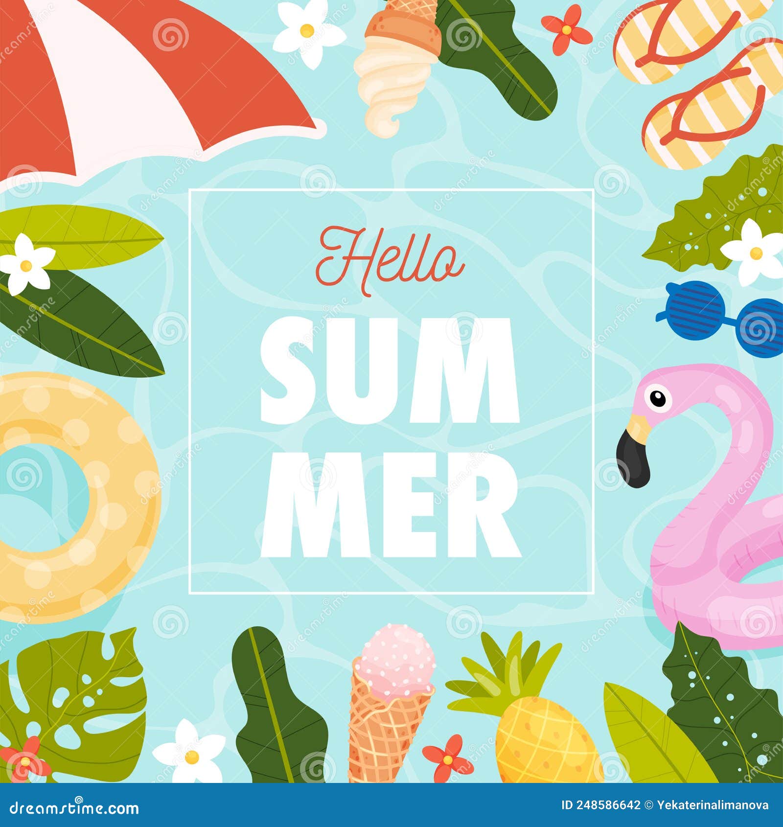 Hello Summer card. Vector stock vector. Illustration of ocean - 248586642