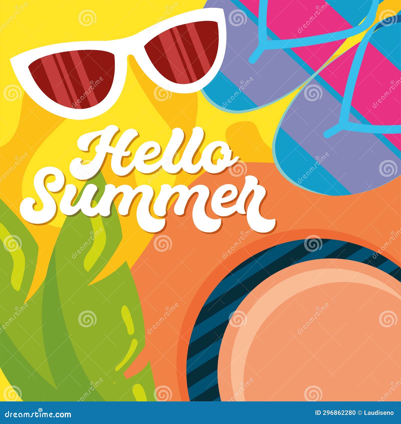 Hello Summer Colored Poster Vector Stock Vector - Illustration of ...
