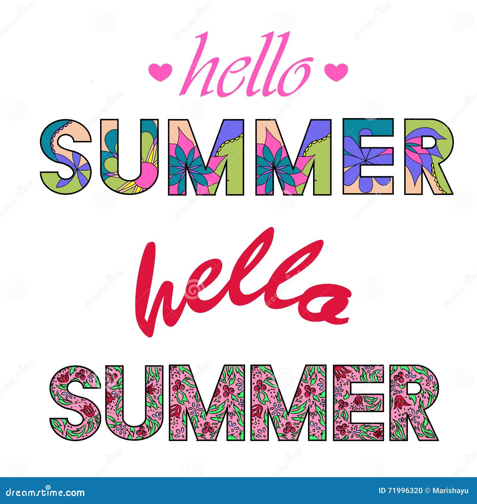 Hello Summer Colorful Words Stock Vector - Illustration of letter, leaf ...
