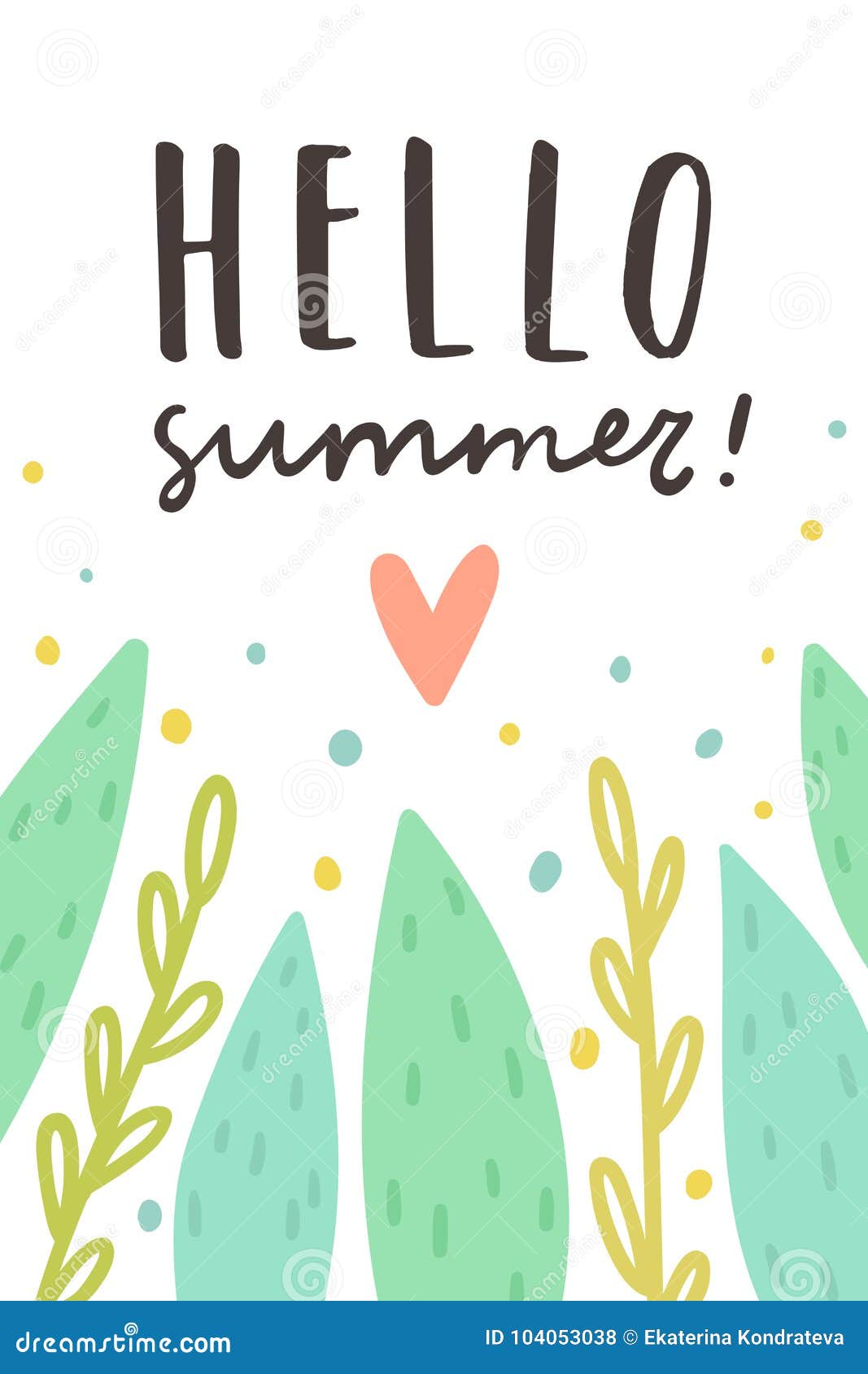 Hello Summer. Cute Plants and Text Stock Vector - Illustration of ...