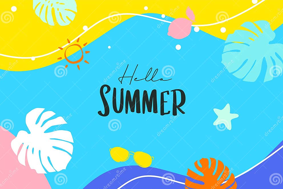 Hello Summer with Decoration on Blue Background Stock Vector ...