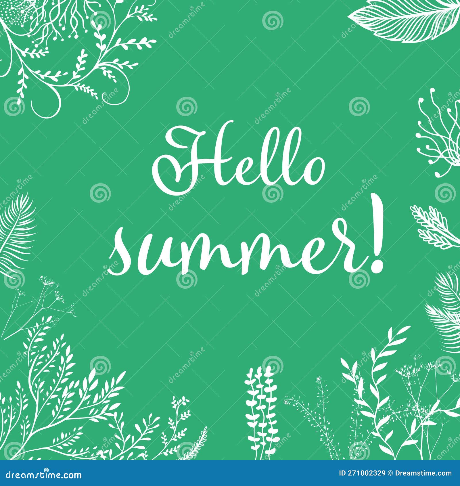Hello Summer! Floral Frame. Green Branches Stock Vector - Illustration ...