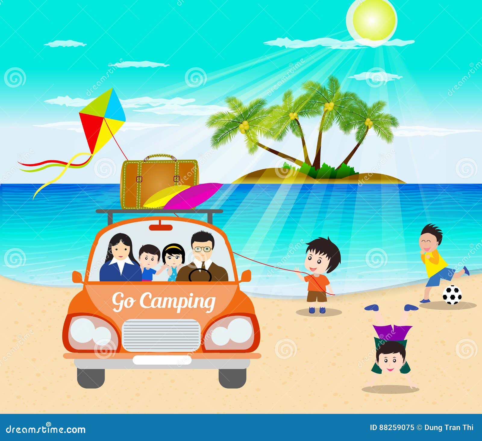 Hello Summer Go Camping with Car Stock Vector - Illustration of ...