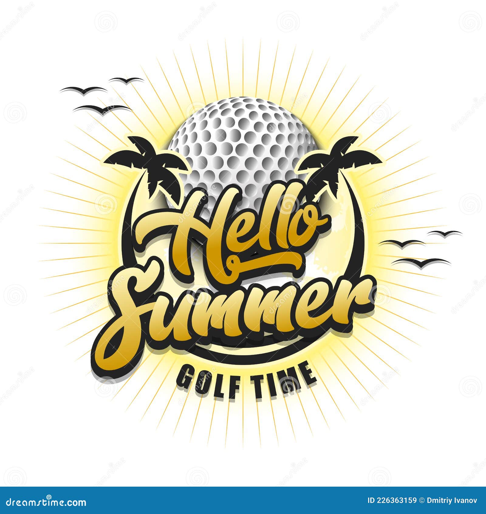 Hello summer. Golf time stock vector. Illustration of palm - 226363159