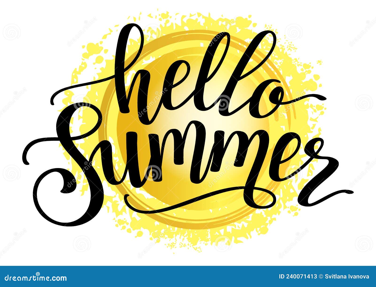 Hello Summer Hand Drawn Lettering with Abstract Sun. Summer Sign Stock ...