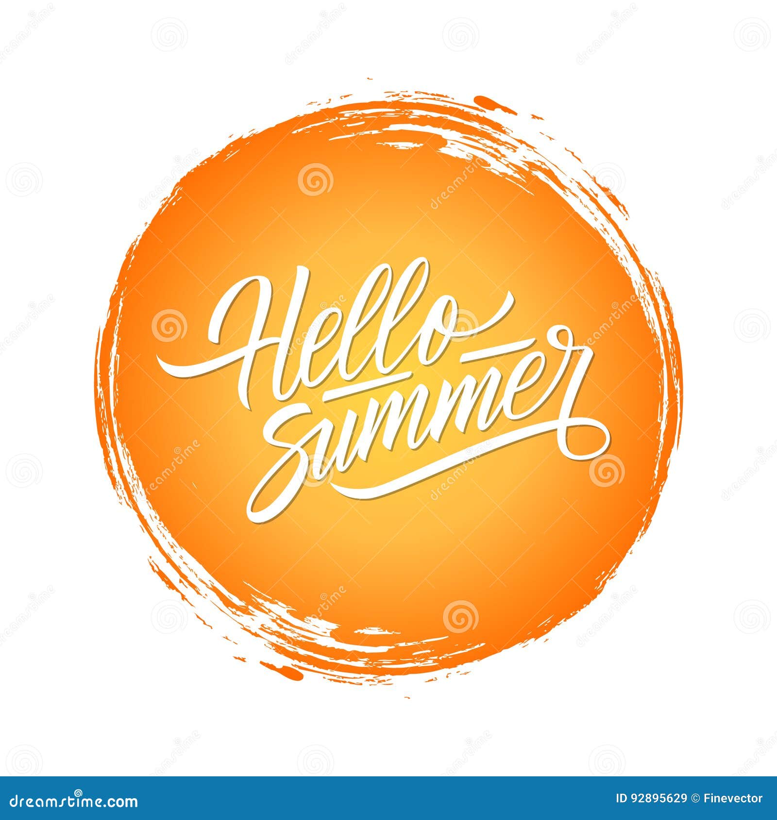 Hello Summer Hand Drawn Lettering with Orange Circle Brush Stroke ...