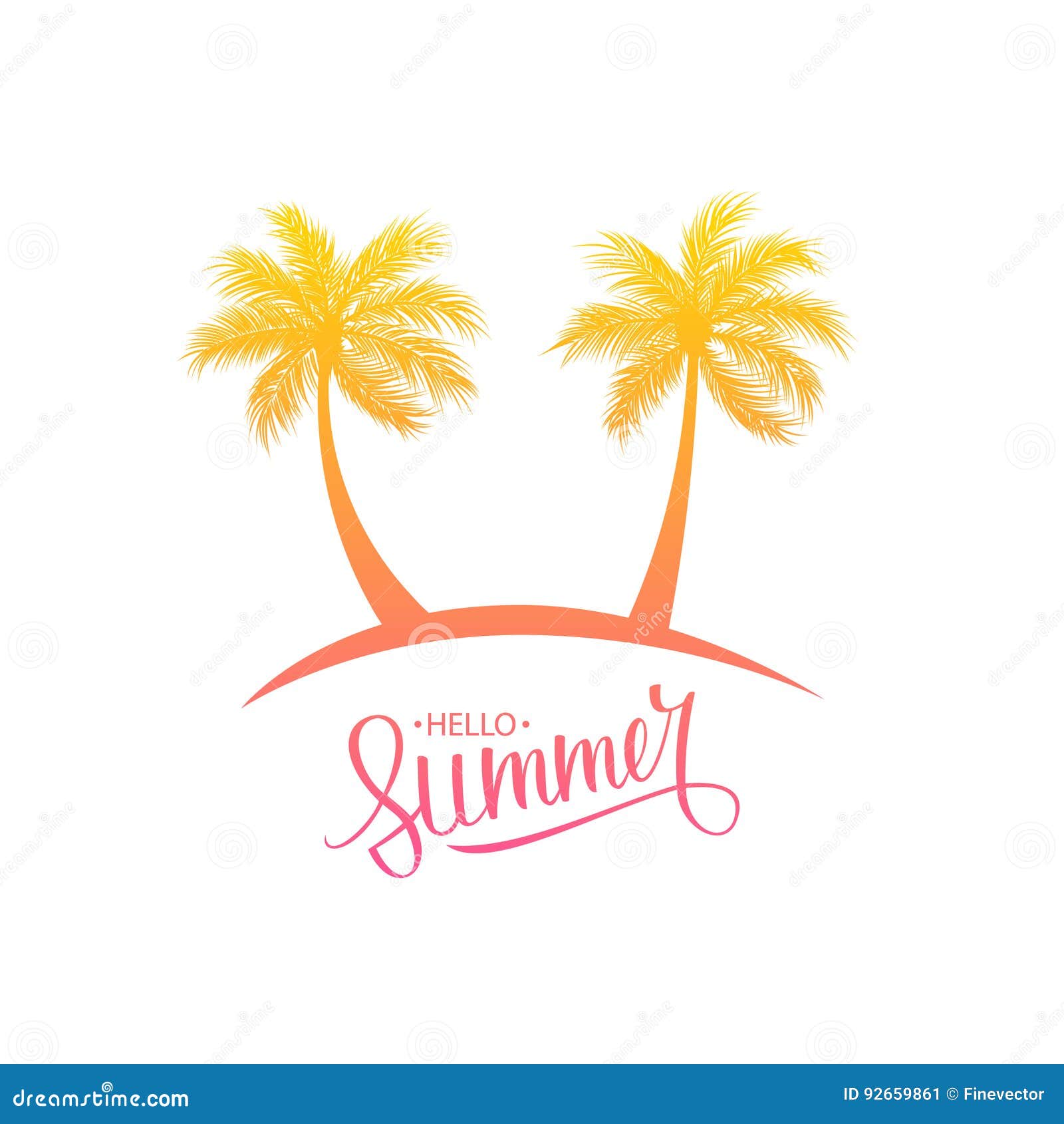 Hello Summer Hand Drawn Lettering and Palm Trees Silhouette. Stock ...