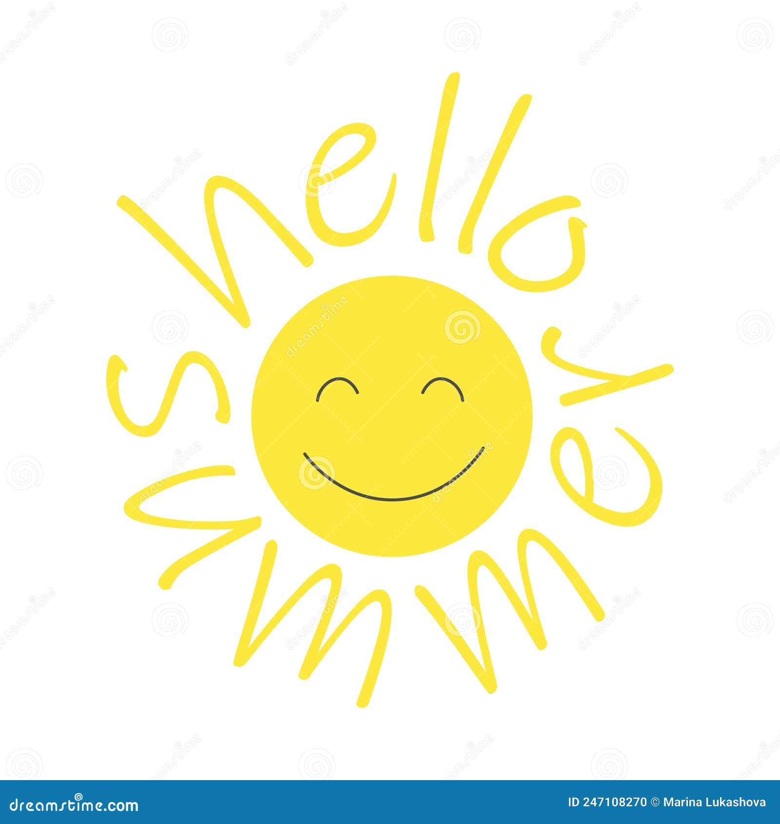 Hello Summer Happy and Smiling Sun Smile Symbol Stock Vector ...