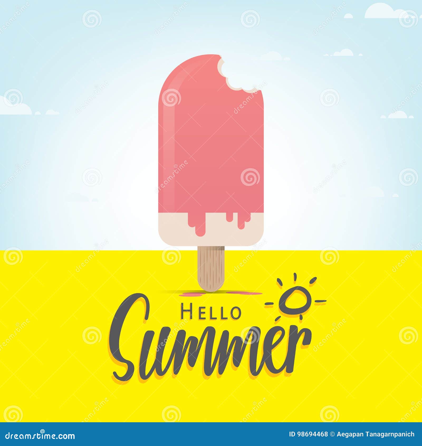 Hello Summer Heading with Pink Ice-cream Illustration Vector on Stock ...