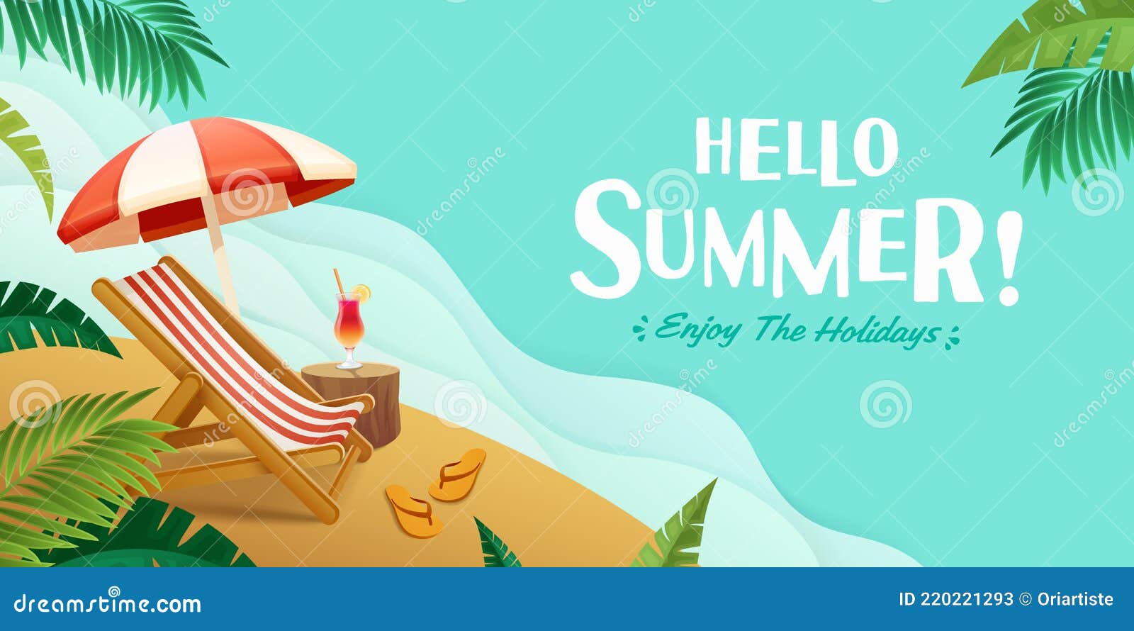 Hello Summer Holiday Beach Vacation Theme Horizontal Banner Stock ...
