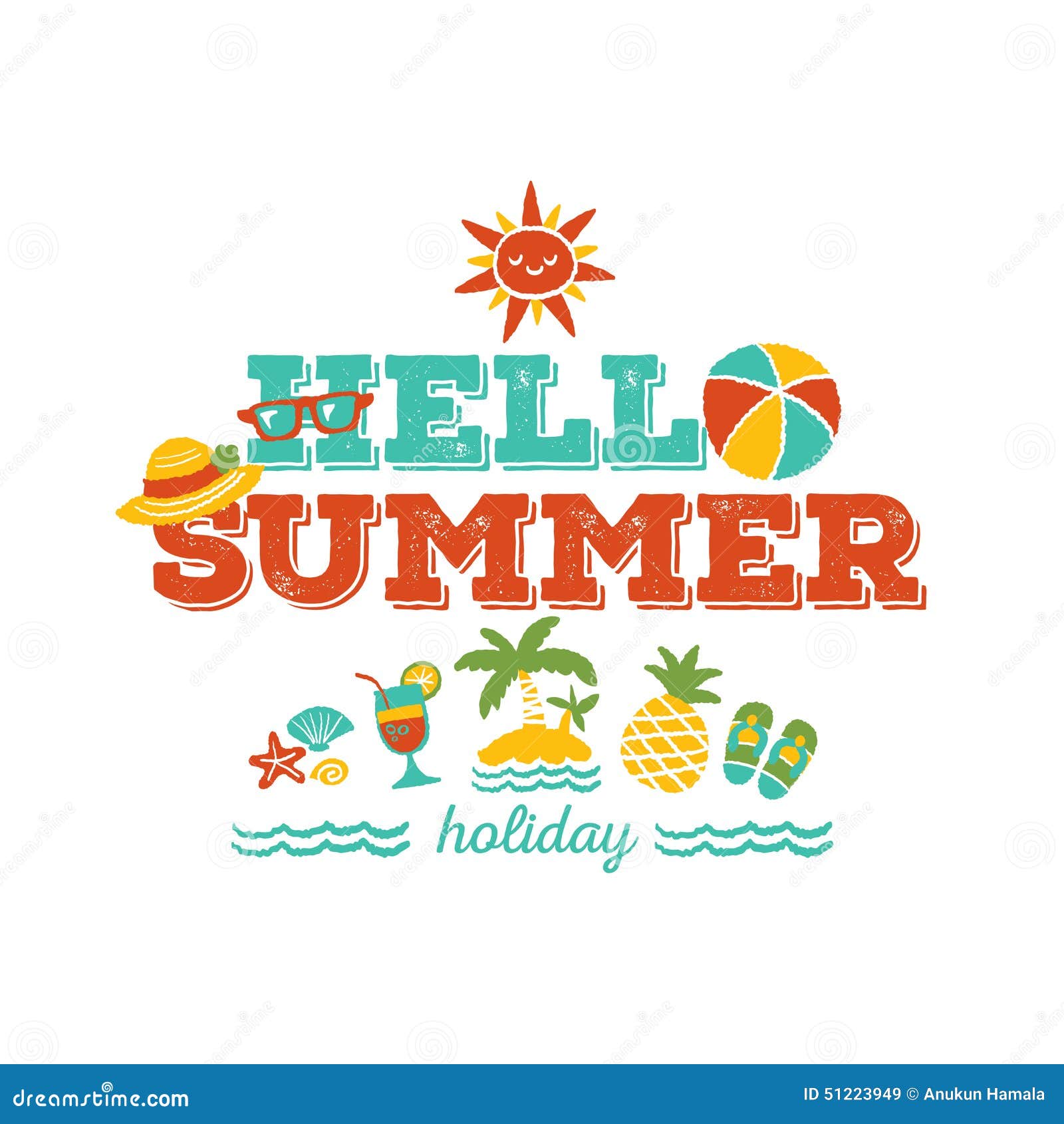 Hello Summer . Bright Summer Background. In The Foreground Smiling Girl ...