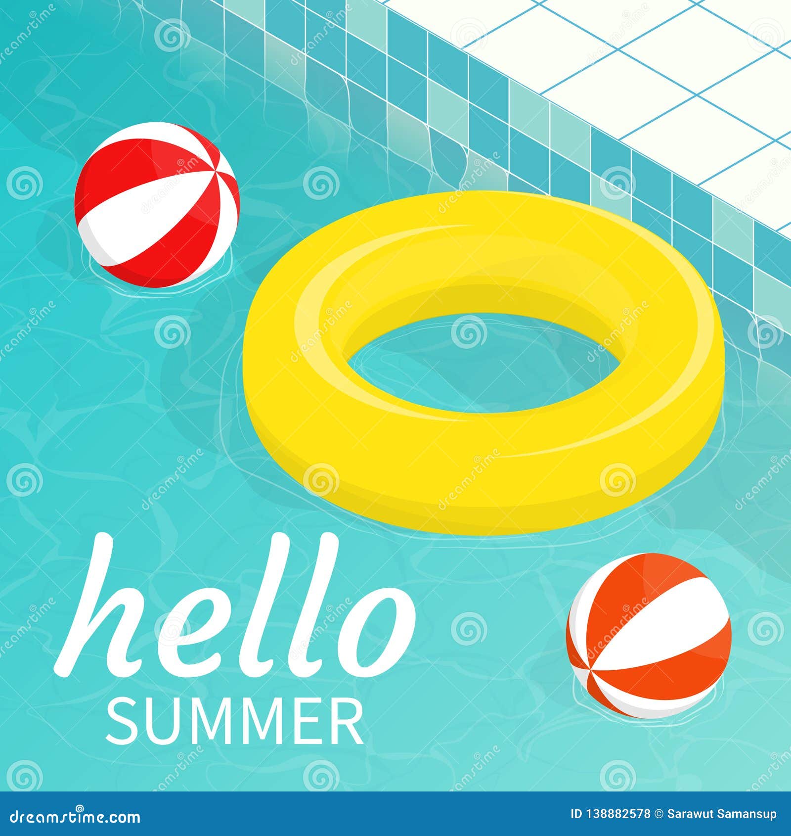 Hello Summer Isometric Pool Float Beach Ball Vector Stock Vector ...