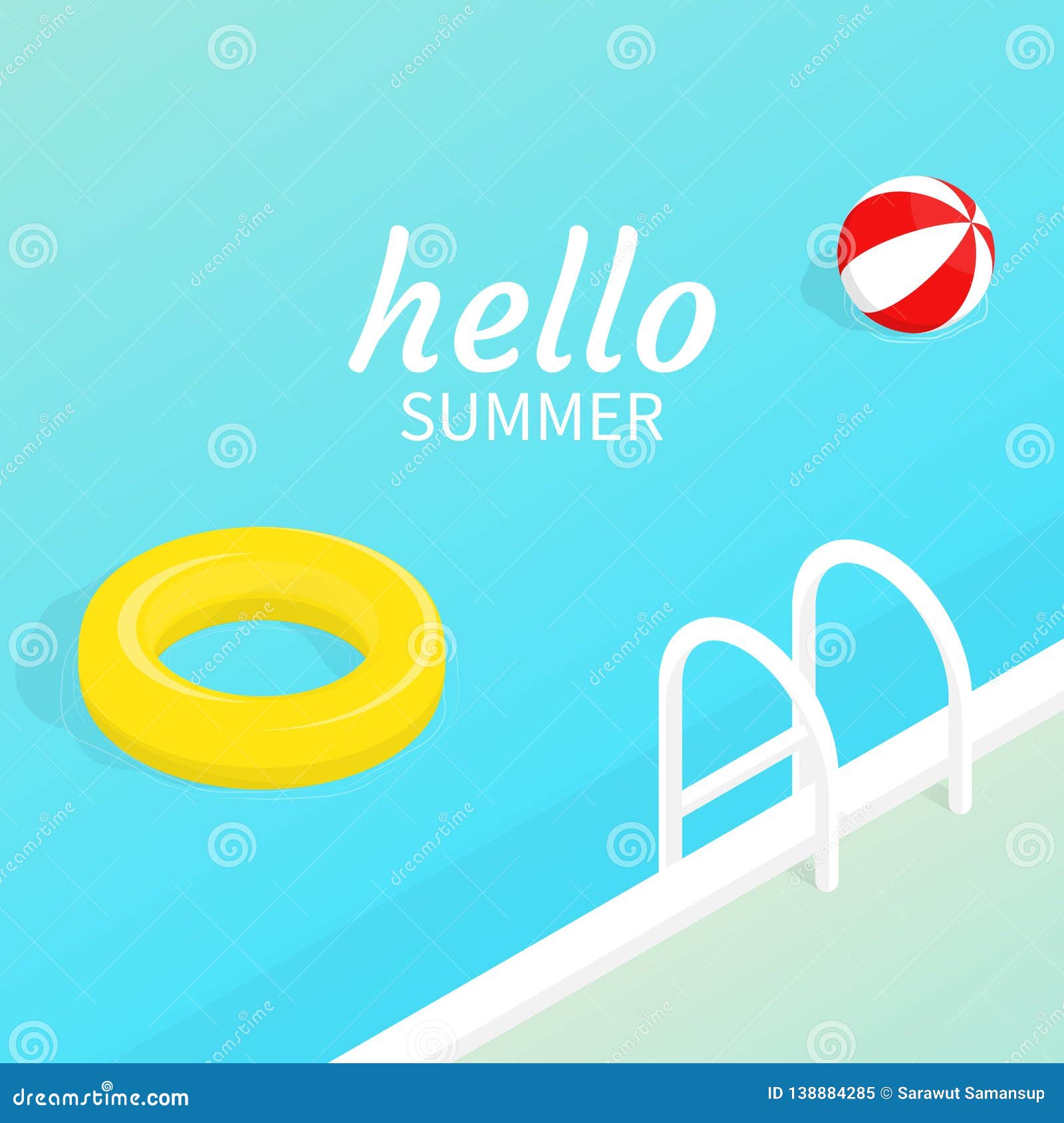 Hello Summer Isometric Pool Float Beach Ball Vector Stock Vector ...