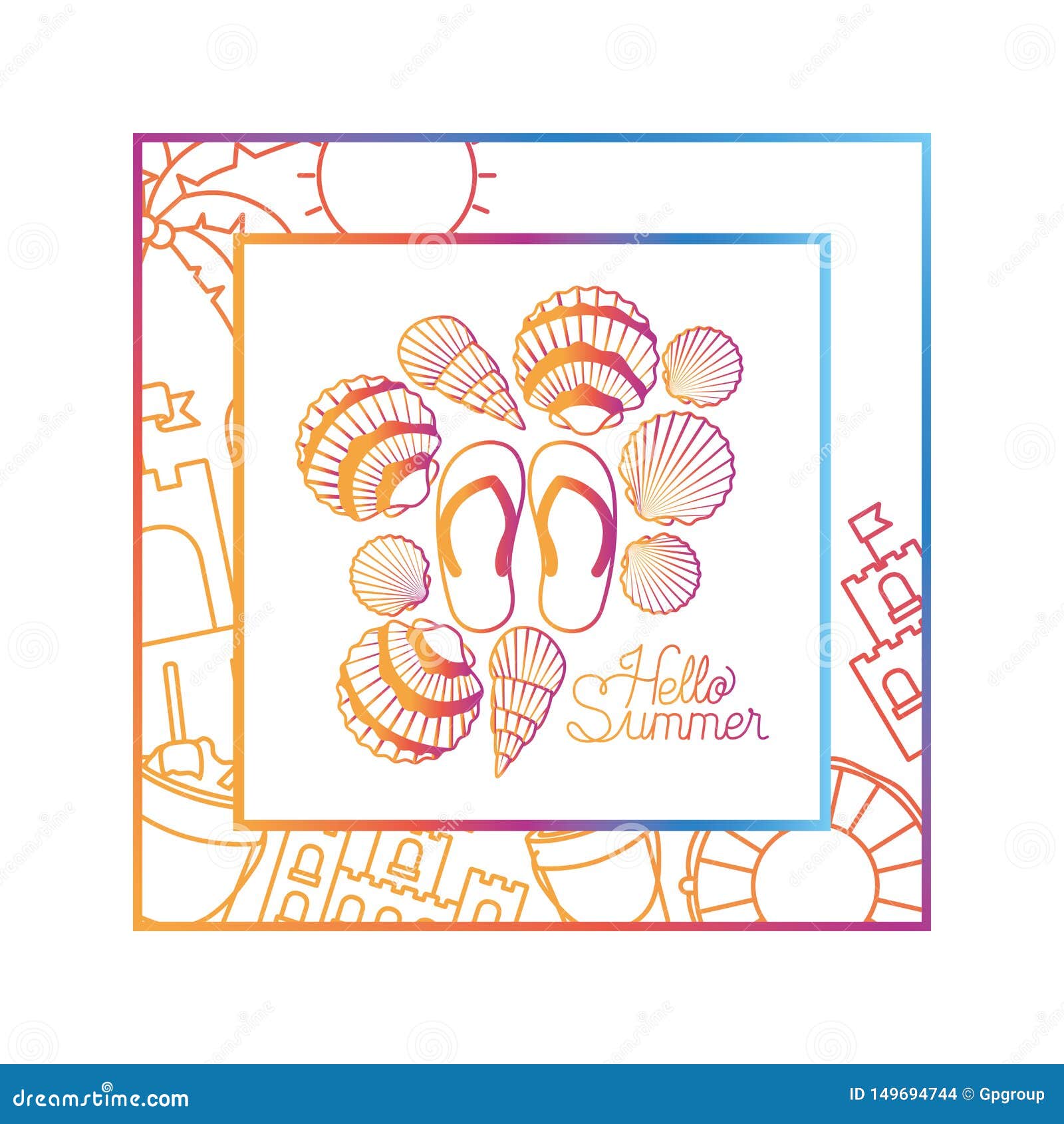 Hello Summer Label with Colorful Frame Stock Vector - Illustration of ...