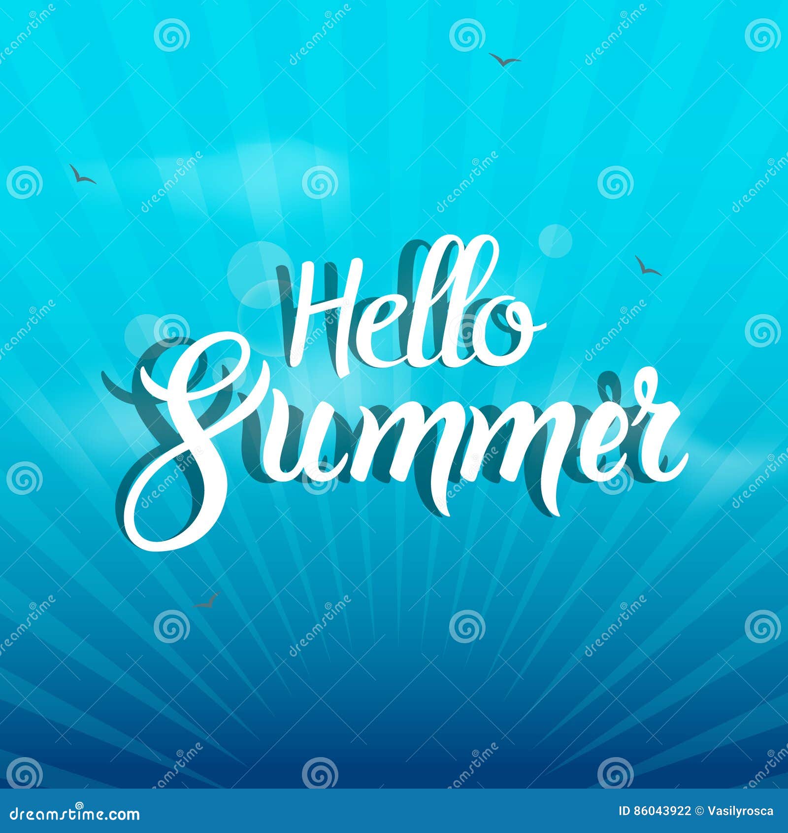 Hello Summer Lettering Tpography Design Template with Light Rays Stock ...