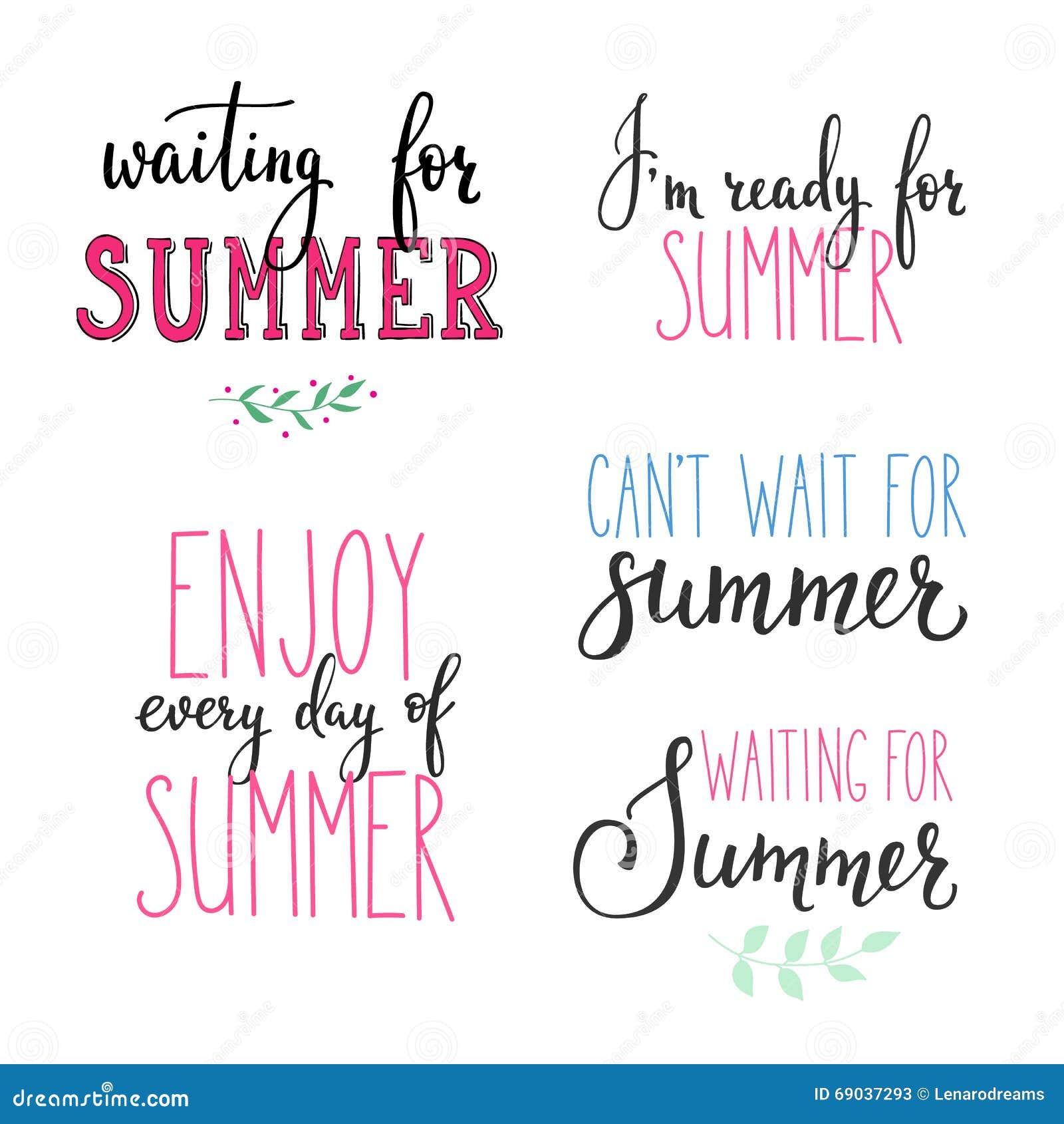 Hello Summer Lettering Typography Set Stock Illustration - Illustration ...