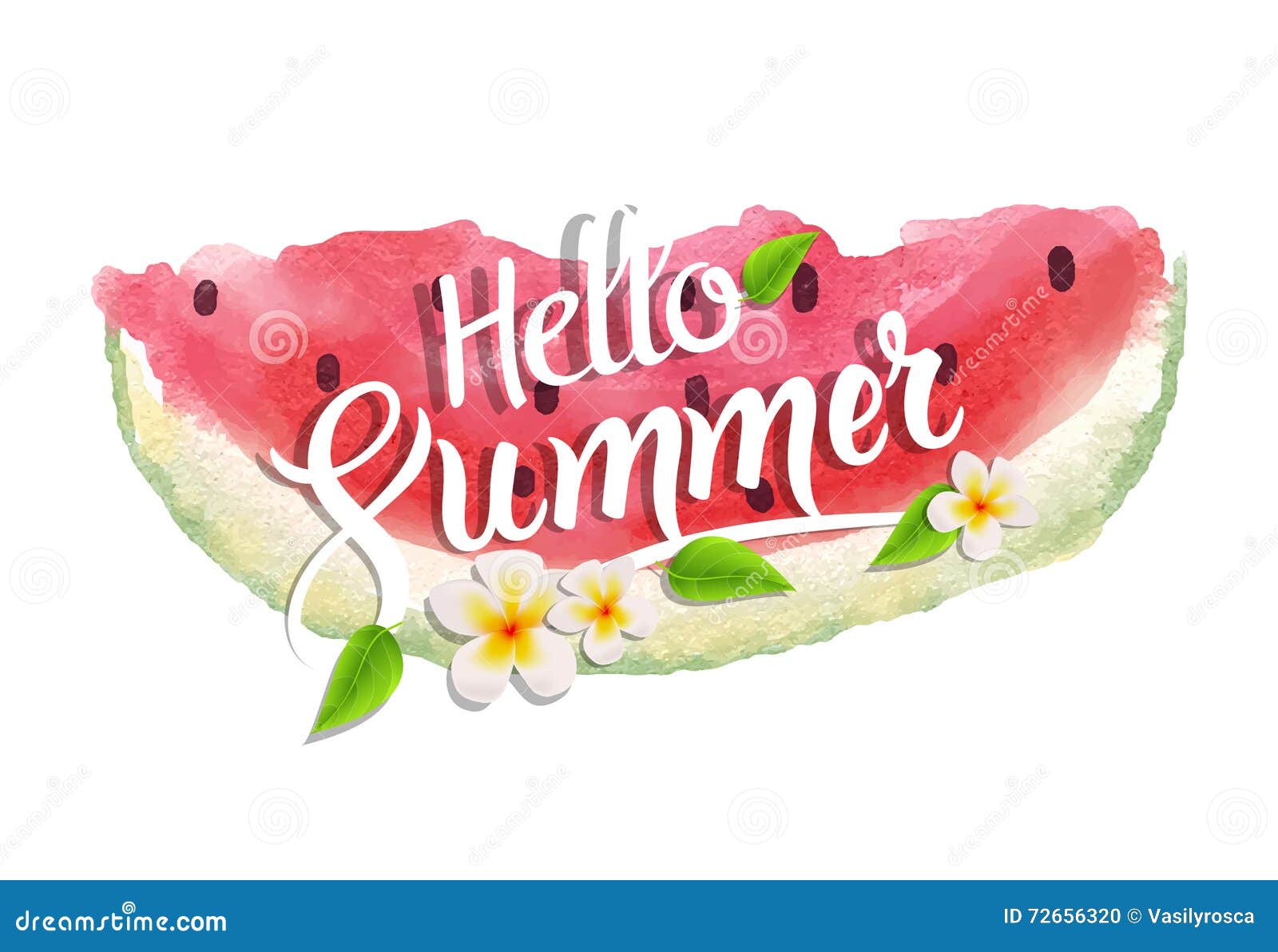 Hello Summer Lettering Typography with Watercolor Watermelon Stock ...