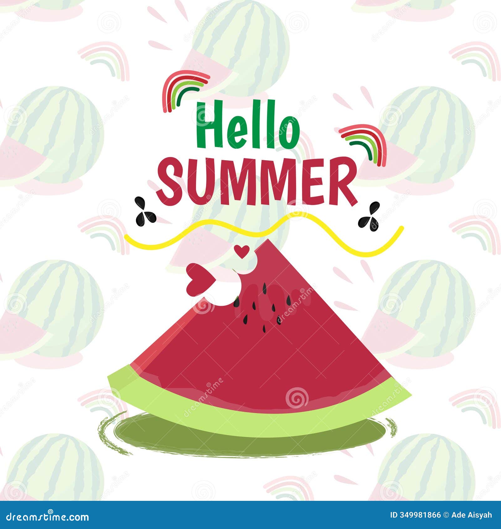 Hello Summer Lettering on Watermelon Cartoon Stock Illustration ...