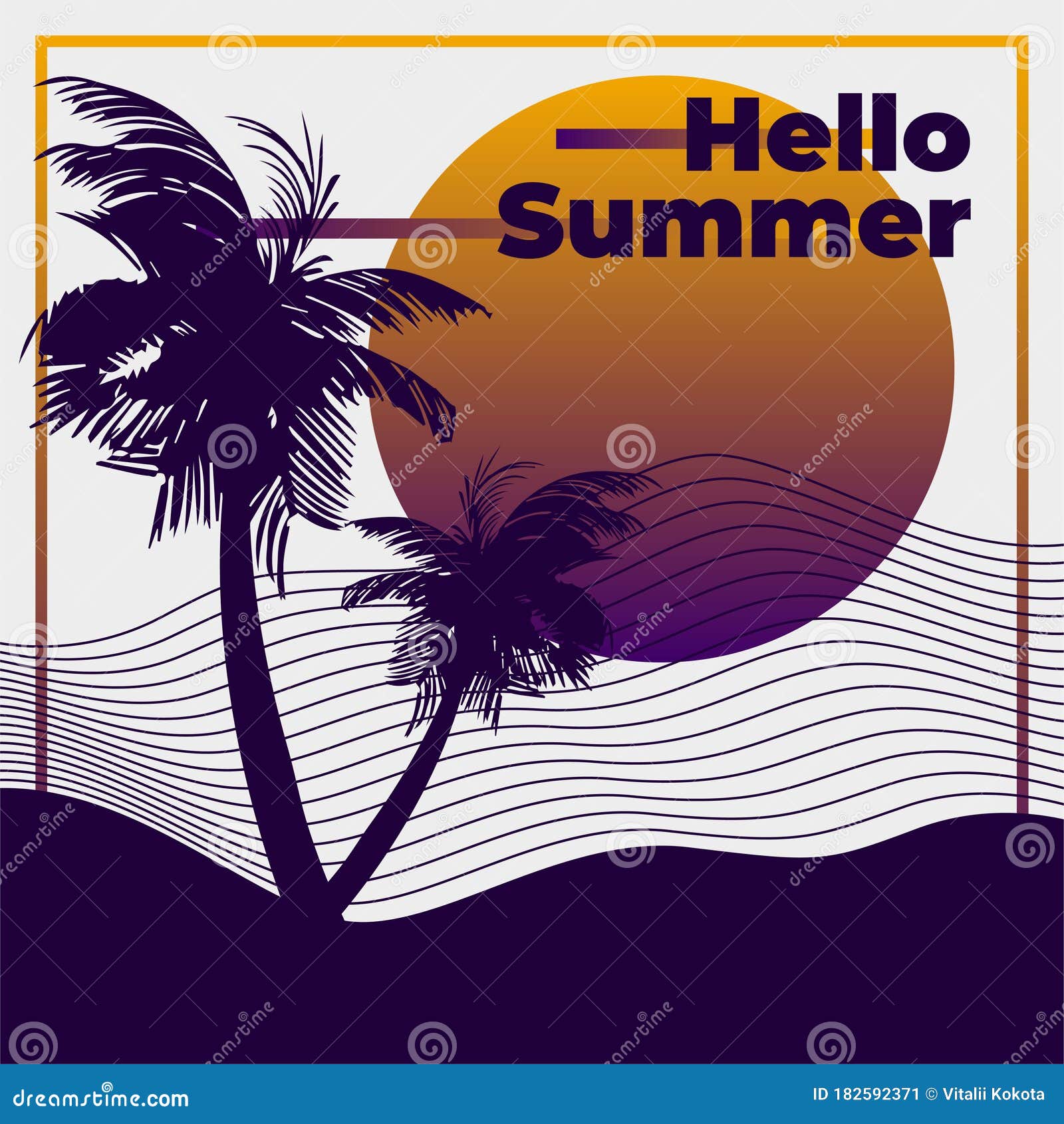 Hello Summer, Modern Poster with Palm Tree and Geometric Graphic ...