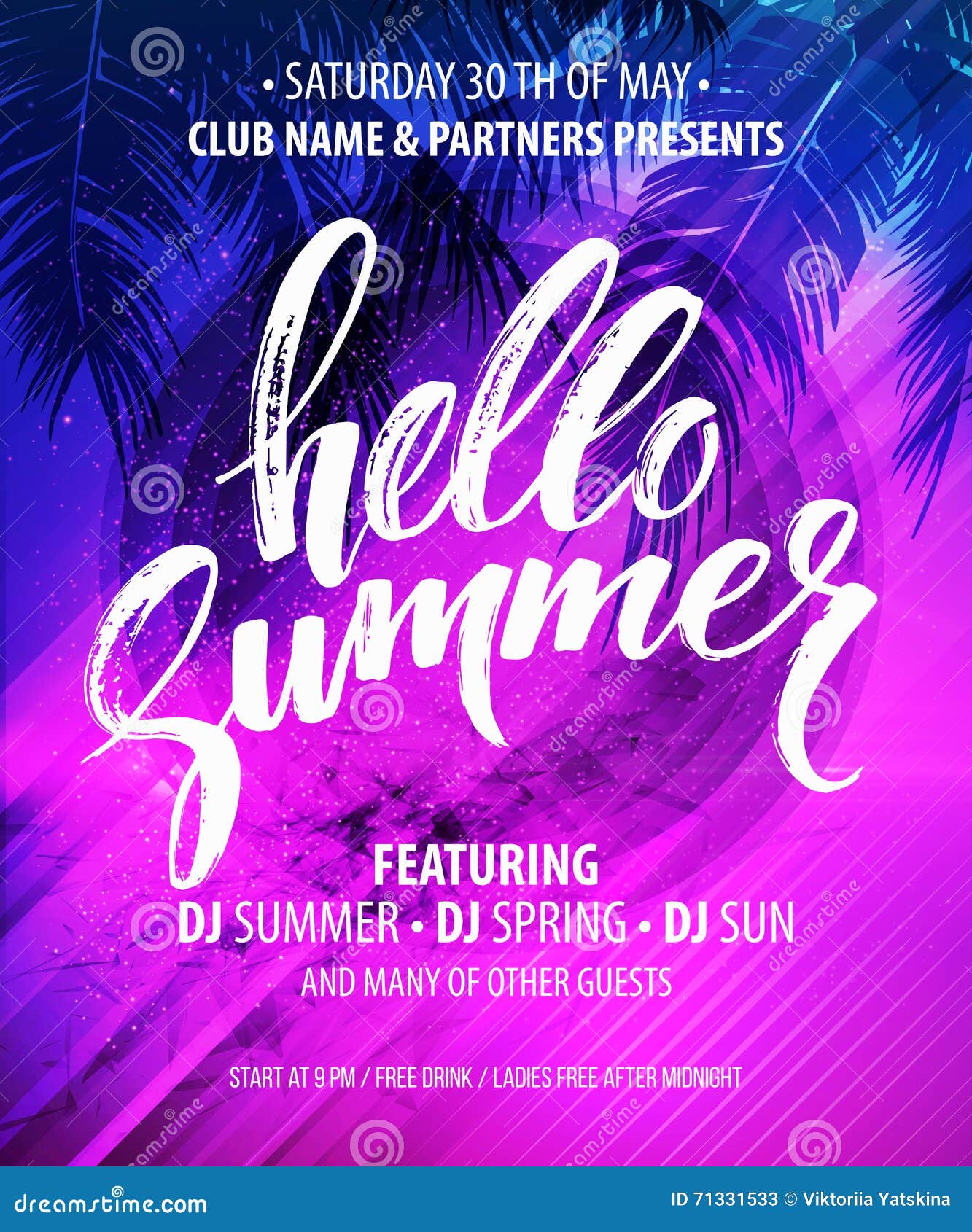 Hello Summer Party Flyer. Vector Design Stock Vector - Illustration of ...
