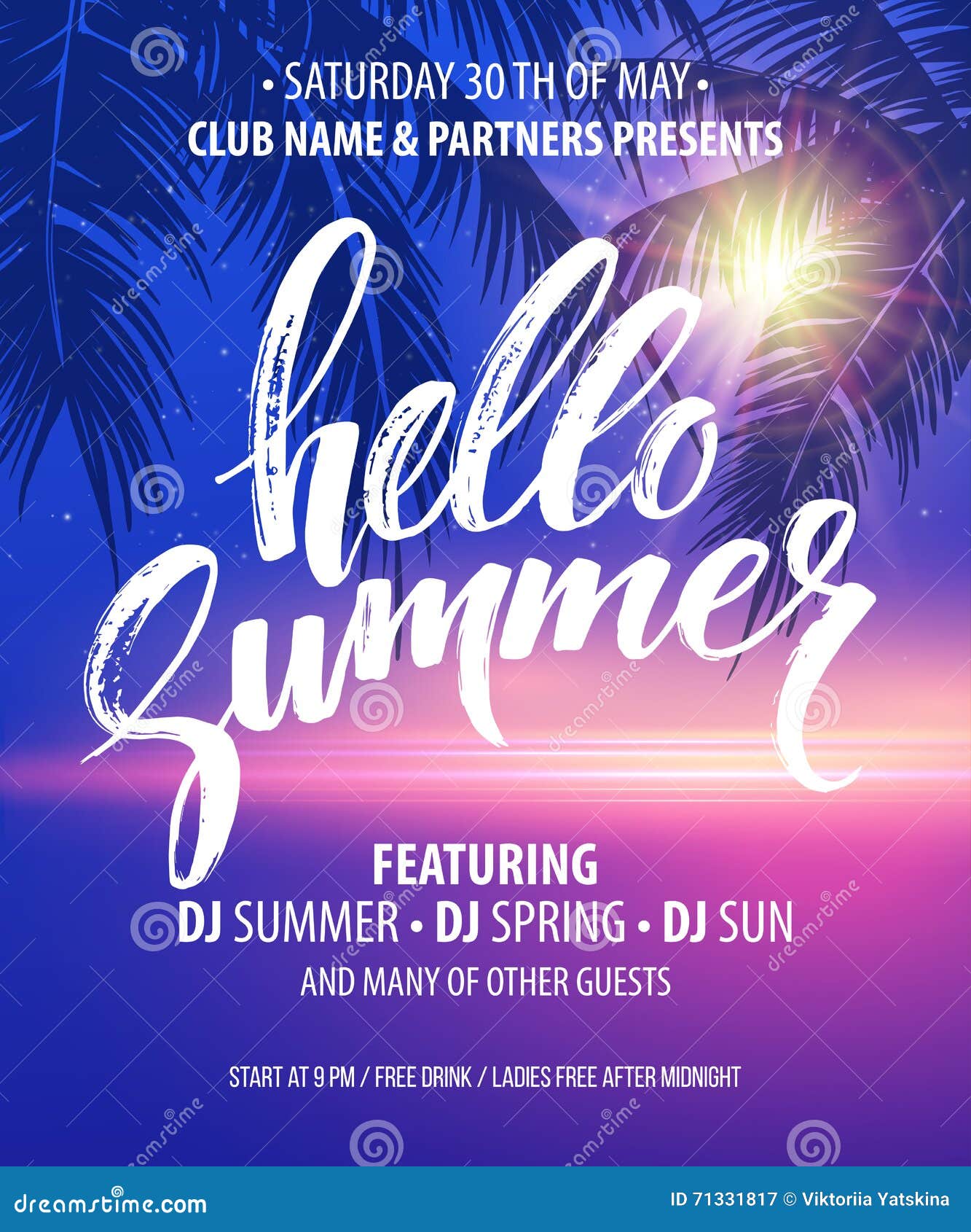 Hello Summer Party Flyer. Vector Design Stock Vector - Illustration of ...