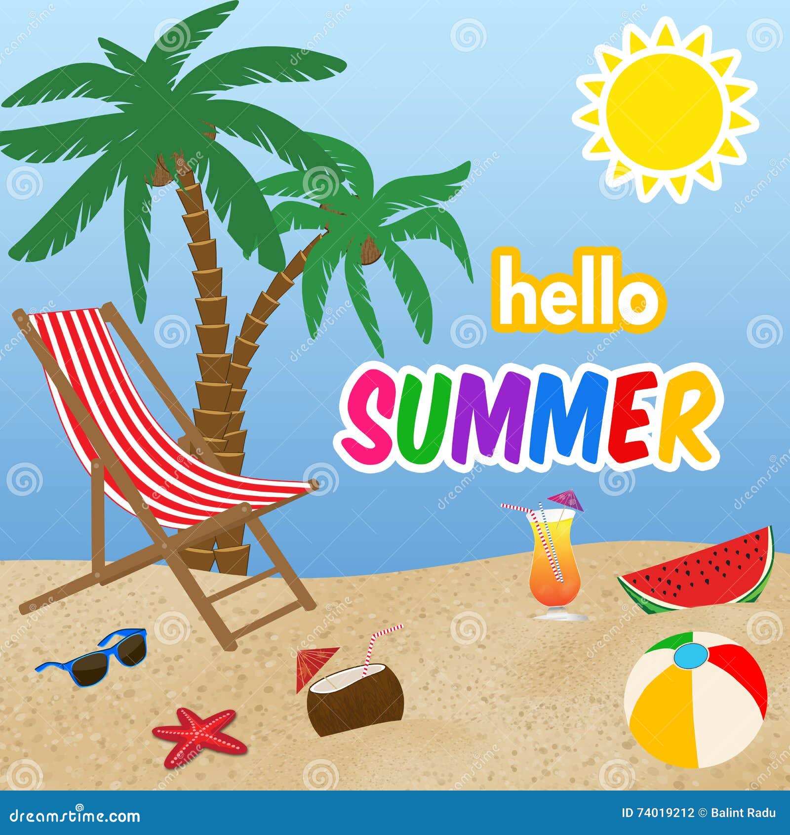 Hello summer poster design stock vector. Illustration of seaside - 74019212