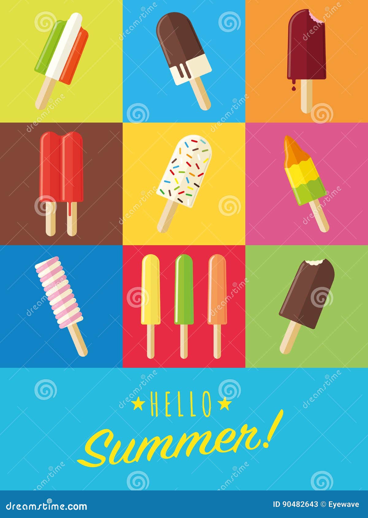 Hello Summer Poster with Various Popsicles Stock Vector - Illustration ...