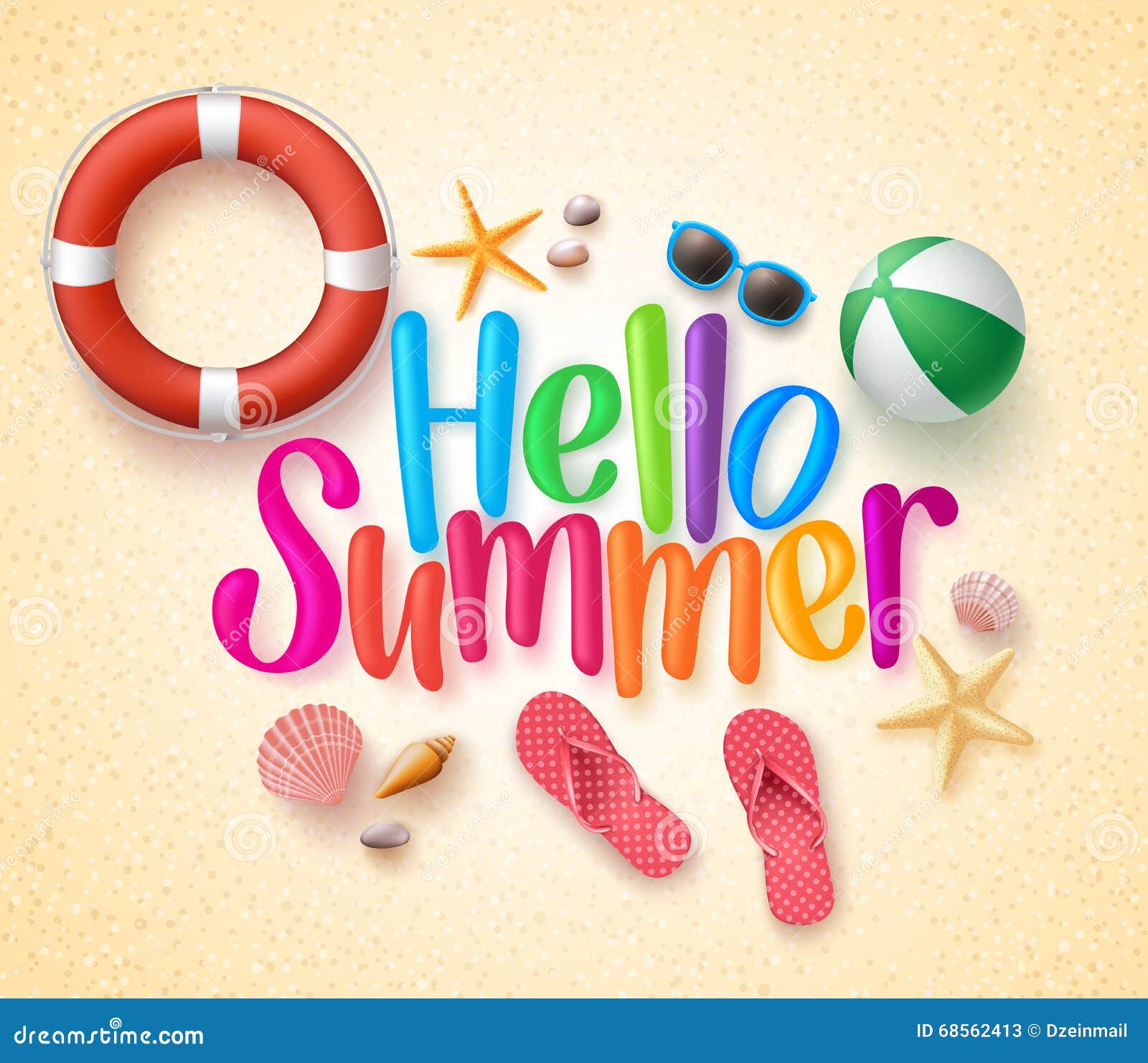 Hello Summer in the Sand Colorful Text and Background Stock Vector ...