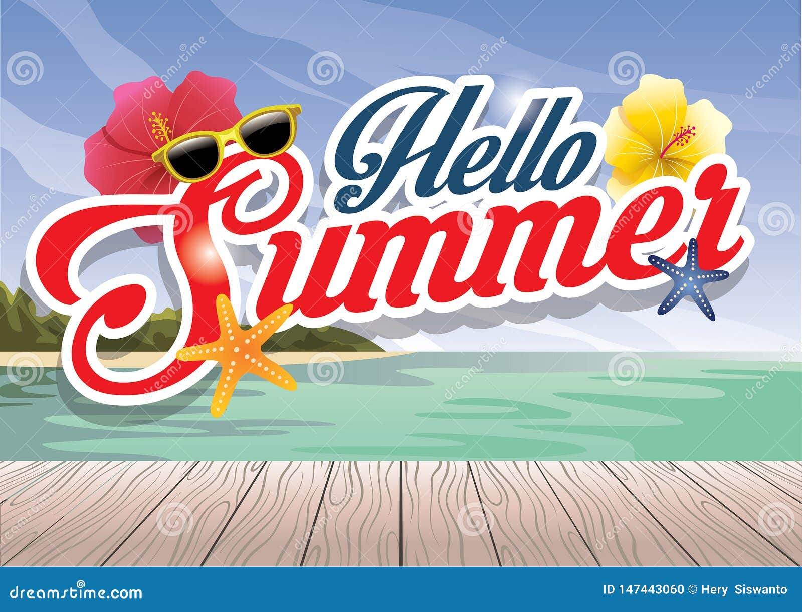 Hello Summer Season Greeting Design Stock Vector - Illustration of ...