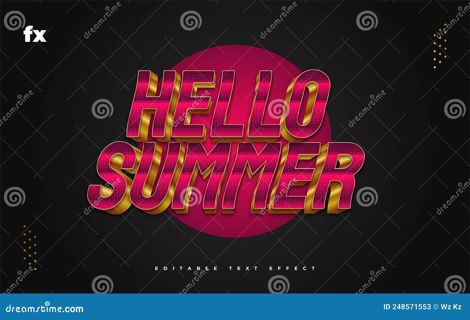 Hello Summer Text in Red and Gold with 3D and Embossed Effect. Editable ...